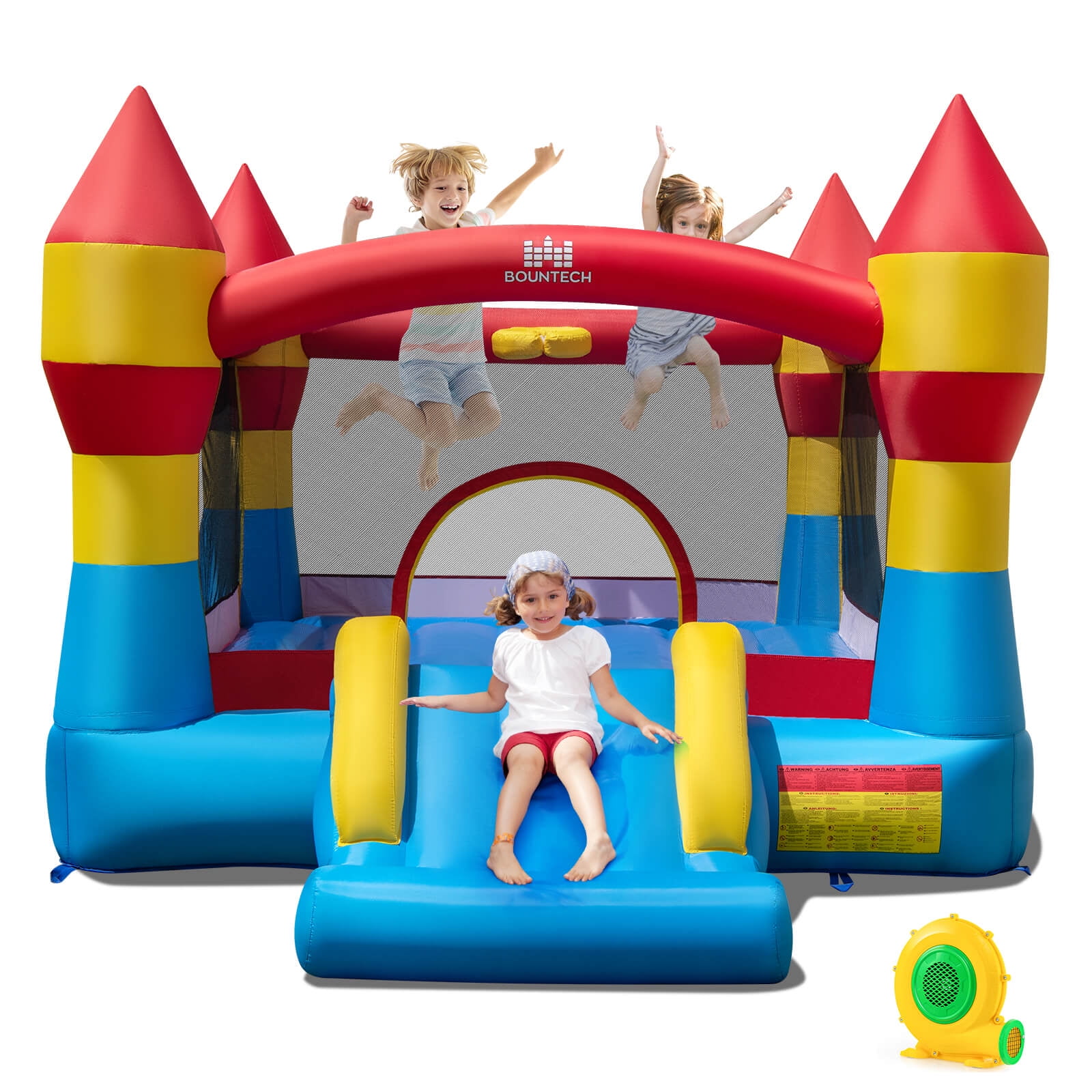 Infans 3-in-1 Kids Bouncer w/Slide Large Jumping Area & Basketball Hoop ...
