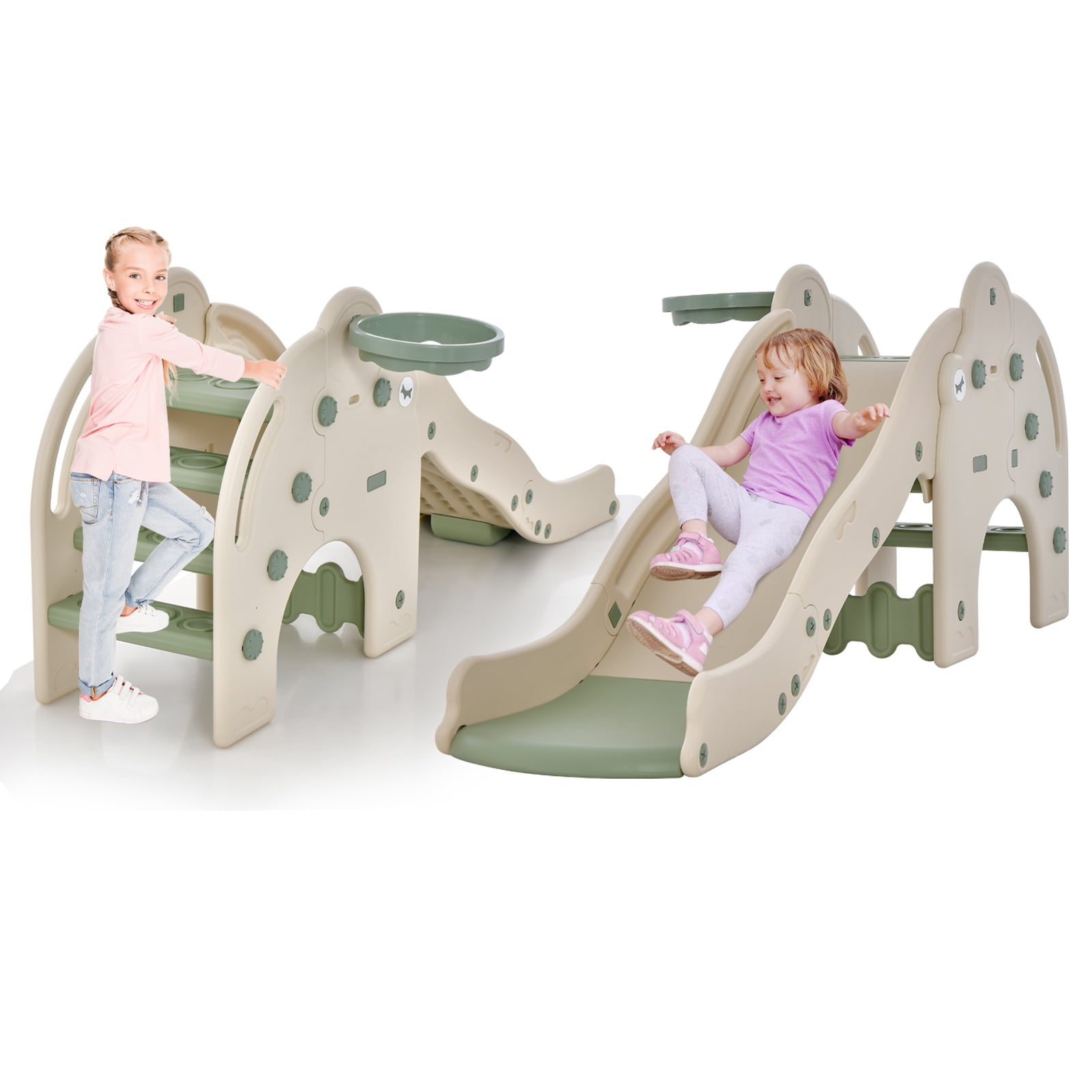 Infans 3-in-1 Toddler Slide w/ Buffer Zone Basketball Hoop & Ball ...