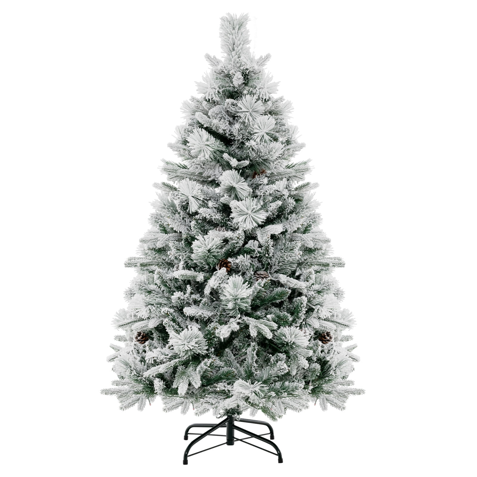Infans 4.5 FT Pre-Lit Snow Flocked Christmas Tree Hinged Xmas Tree W/8 ...