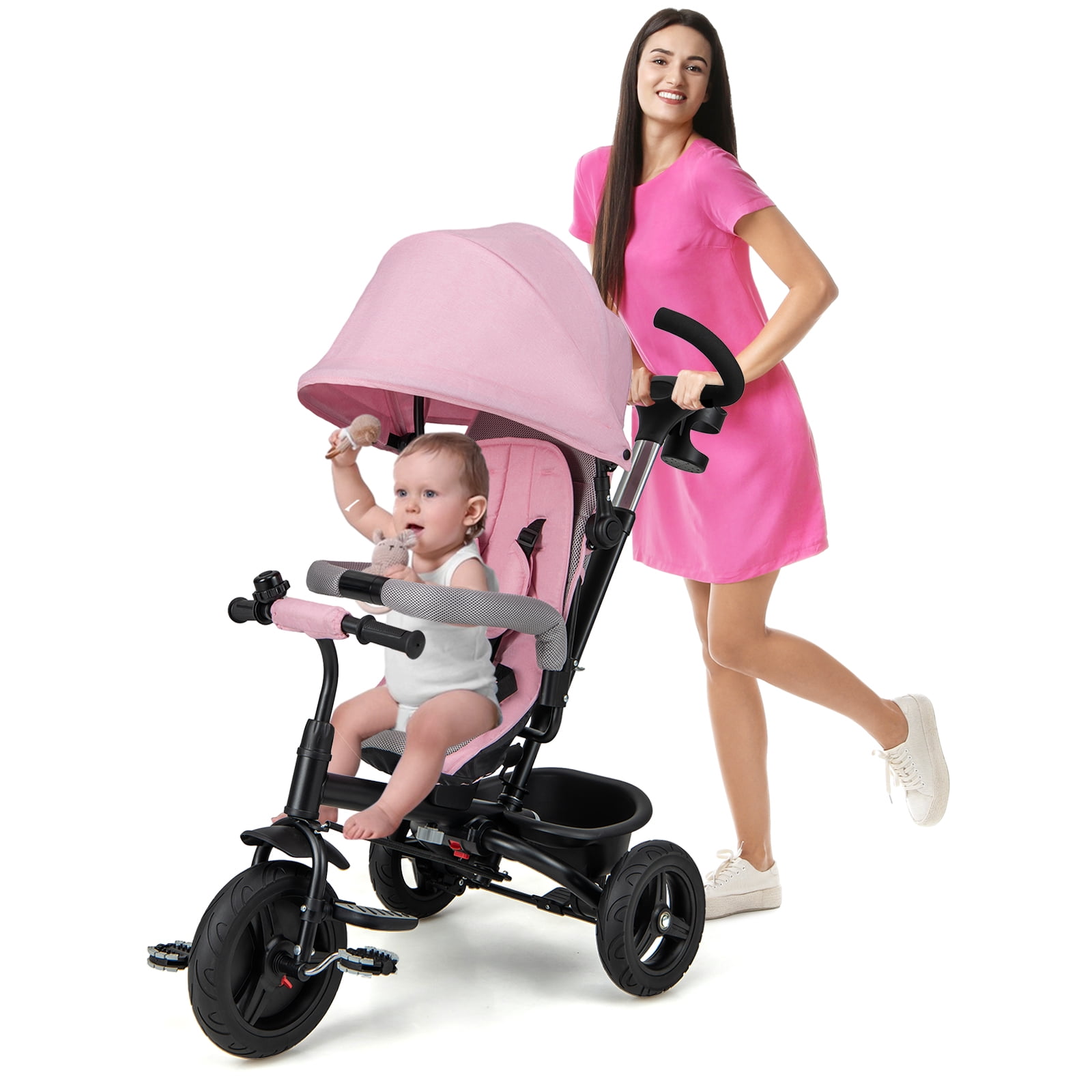 Infans 4-in-1 Baby Tricycle Toddler Trike w/ Reversible Seat, Canopy ...