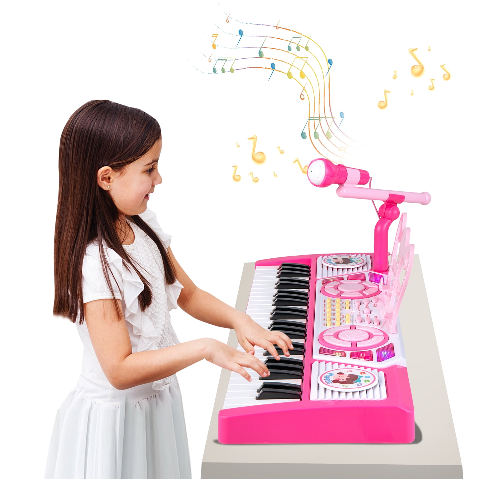 Infans 49-Key Kids Keyboard: Portable Lighted Piano Toy with Stand, Mic ...