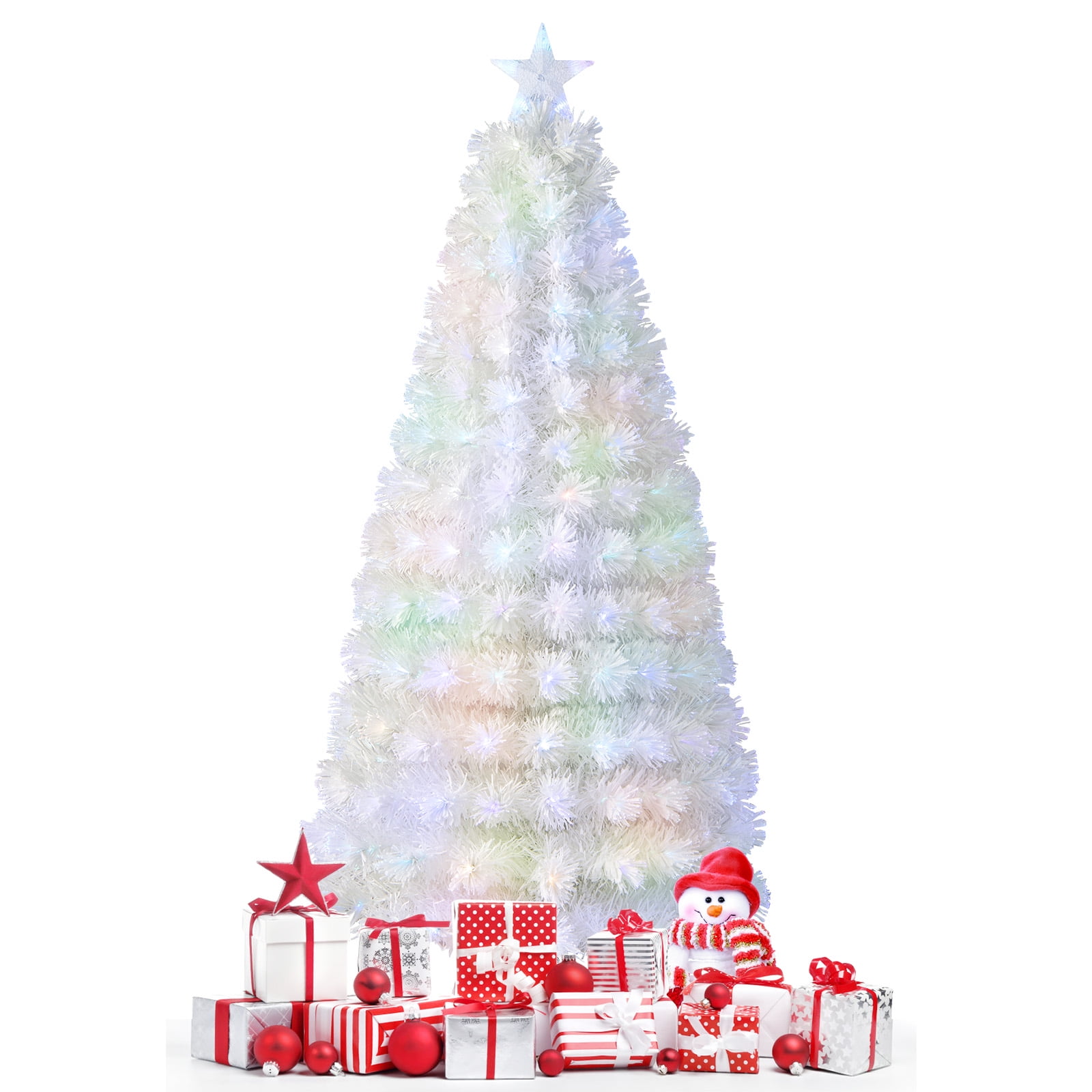 Infans 6 FT Pre-Lit Christmas Tree Fiber Optic Snow-Flocked w/ 220 ...