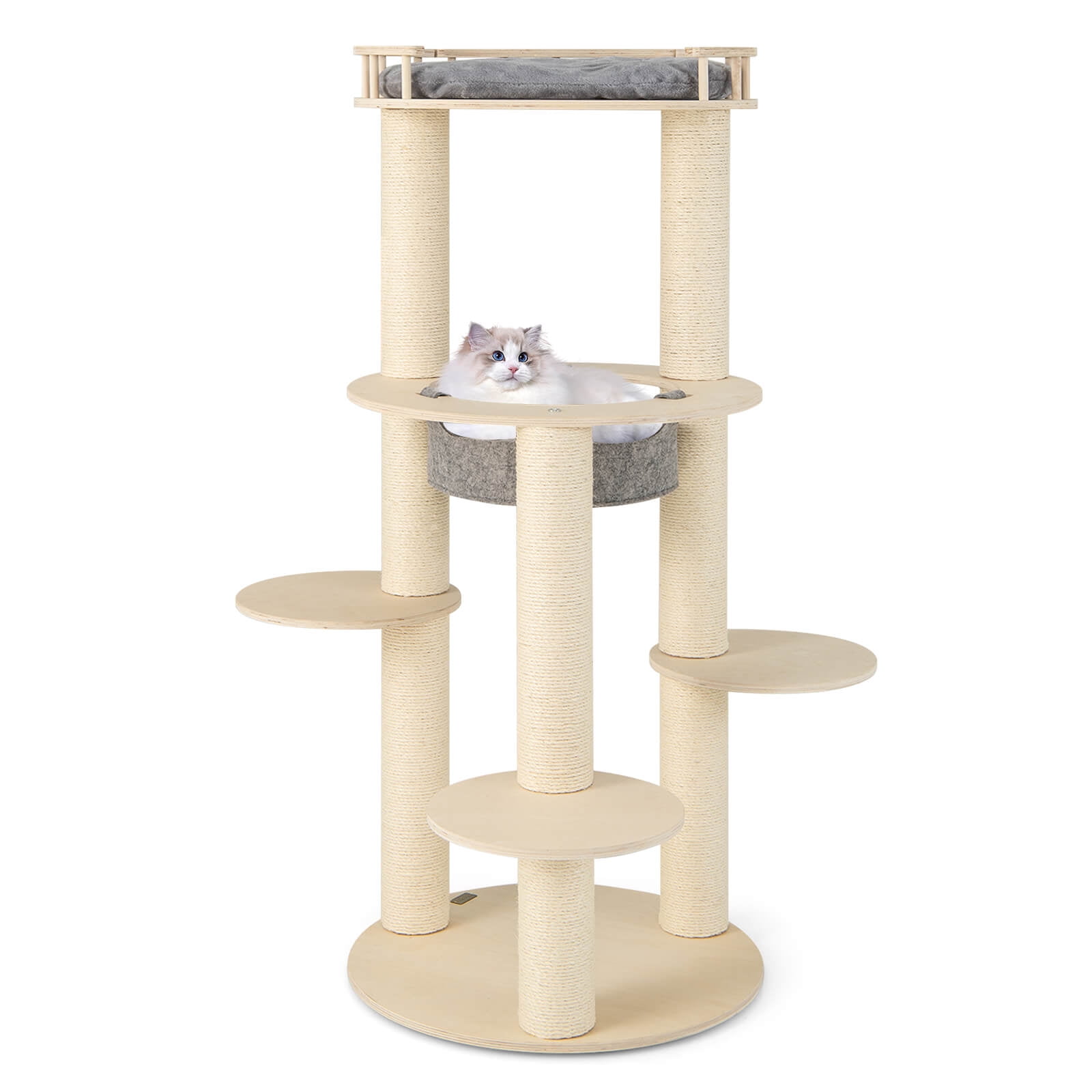 Infans 6-level Wooden Cat Tree w/ Padded Perch Non-woven Hammock ...