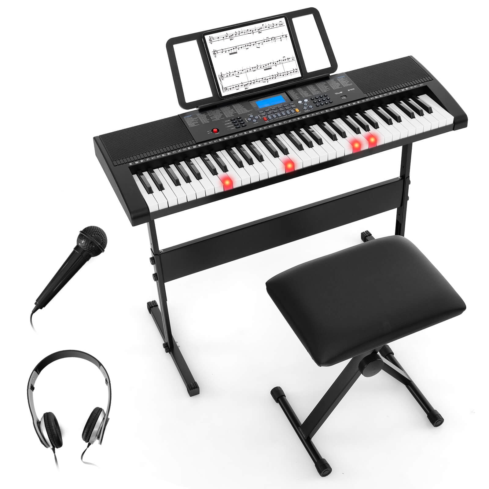 Infans 61-Key Electric Keyboard Piano with Lighted Keys, Stand, Bench ...