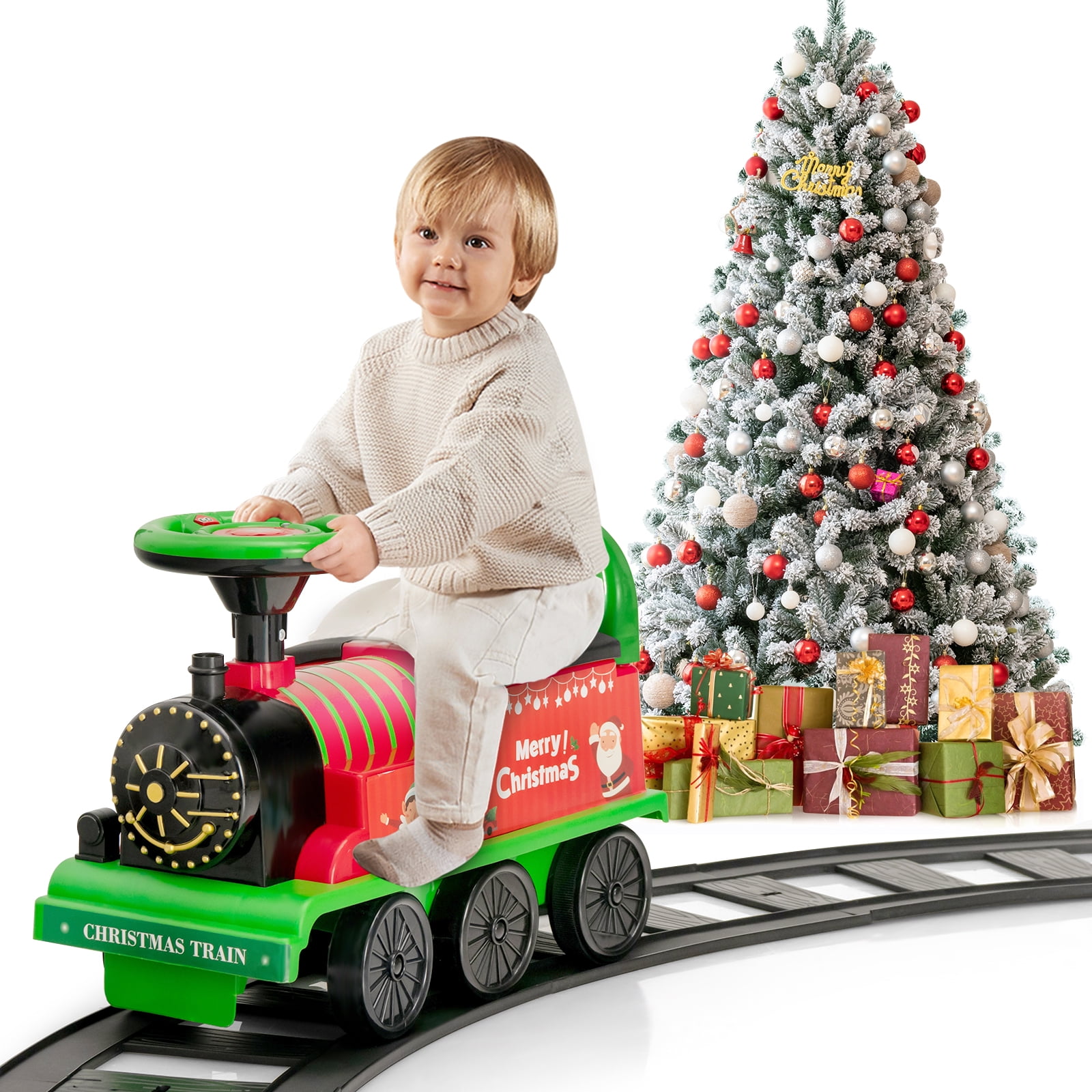 Infans 6V Electric Kids Ride On Train Motorized Train Toy w/ Track & 6 ...