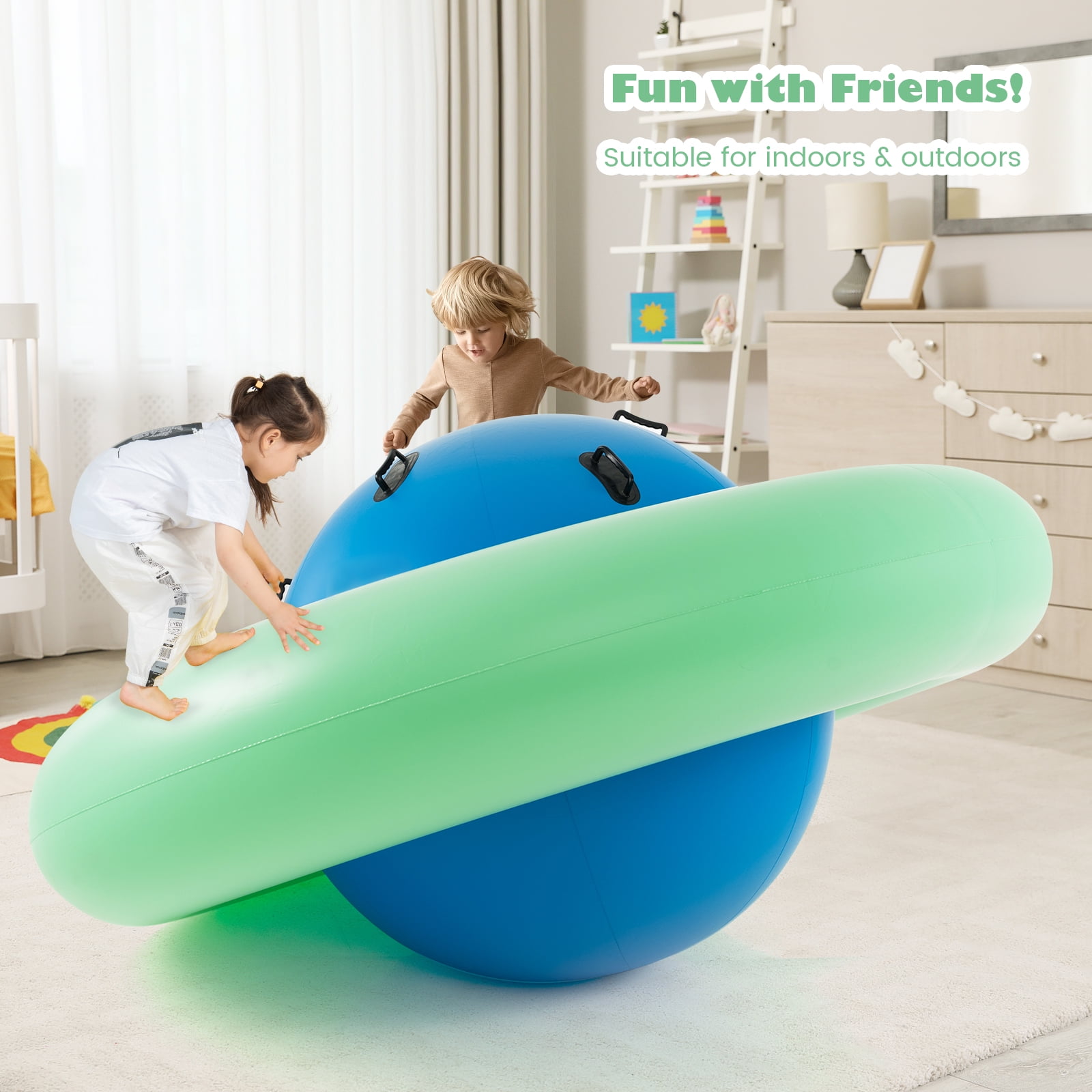 Infans 7.5 FT Inflatable Dome Rocker Bouncer w/ 6 Handles Fun Outdoor ...