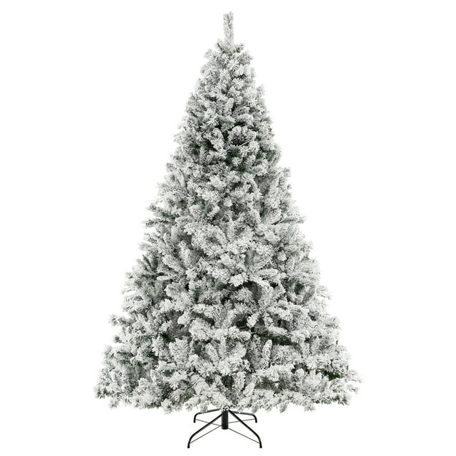 Infans 8ft Pre-Lit Quick Shape Christmas Tree with Flocked Decor, 600 ...