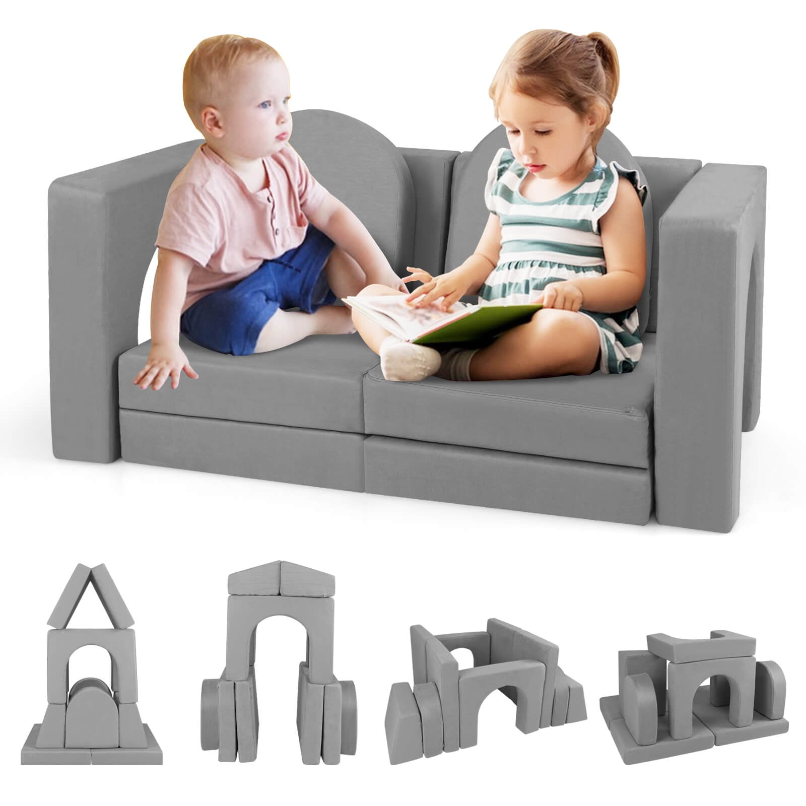 Infans 8 PCS Modular Kids Play Couch Sofa with Suede Fabric Cover High ...