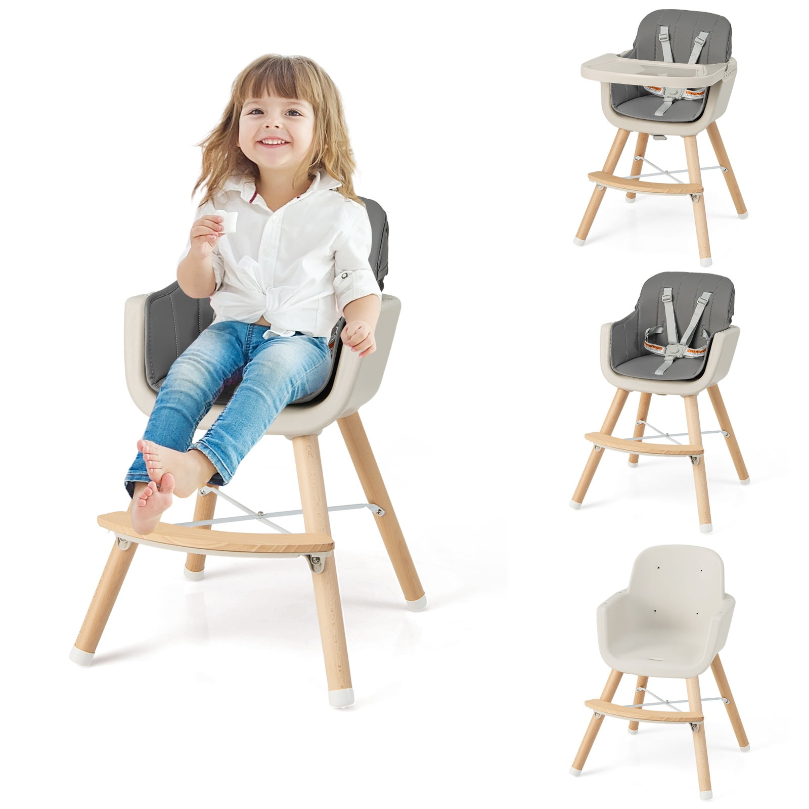Infans Baby High Chair 6-in-1 Convertible Wooden Highchair for Babies ...