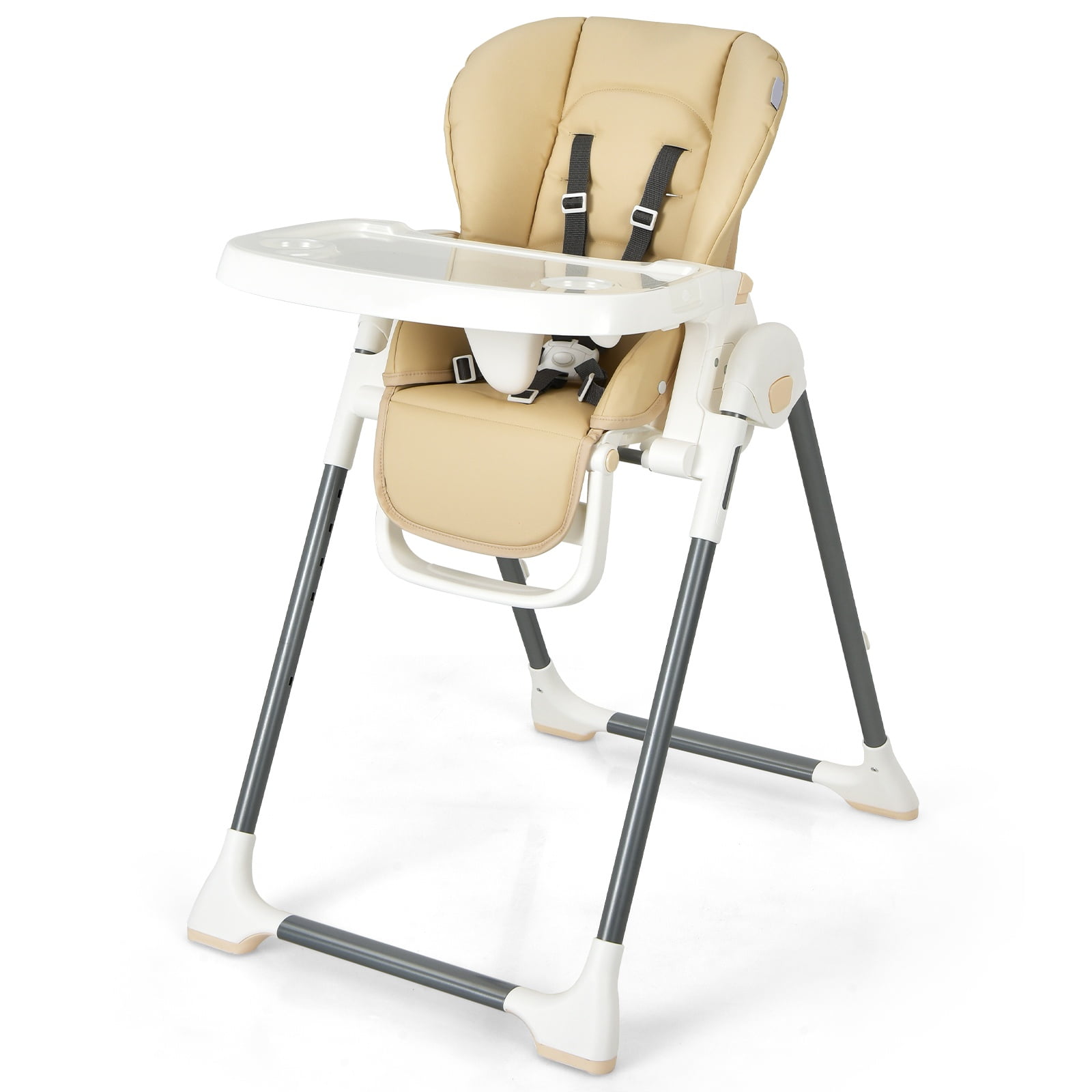 Infans Foldable Baby High Chair w/ Double Removable Trays & Book Holder ...