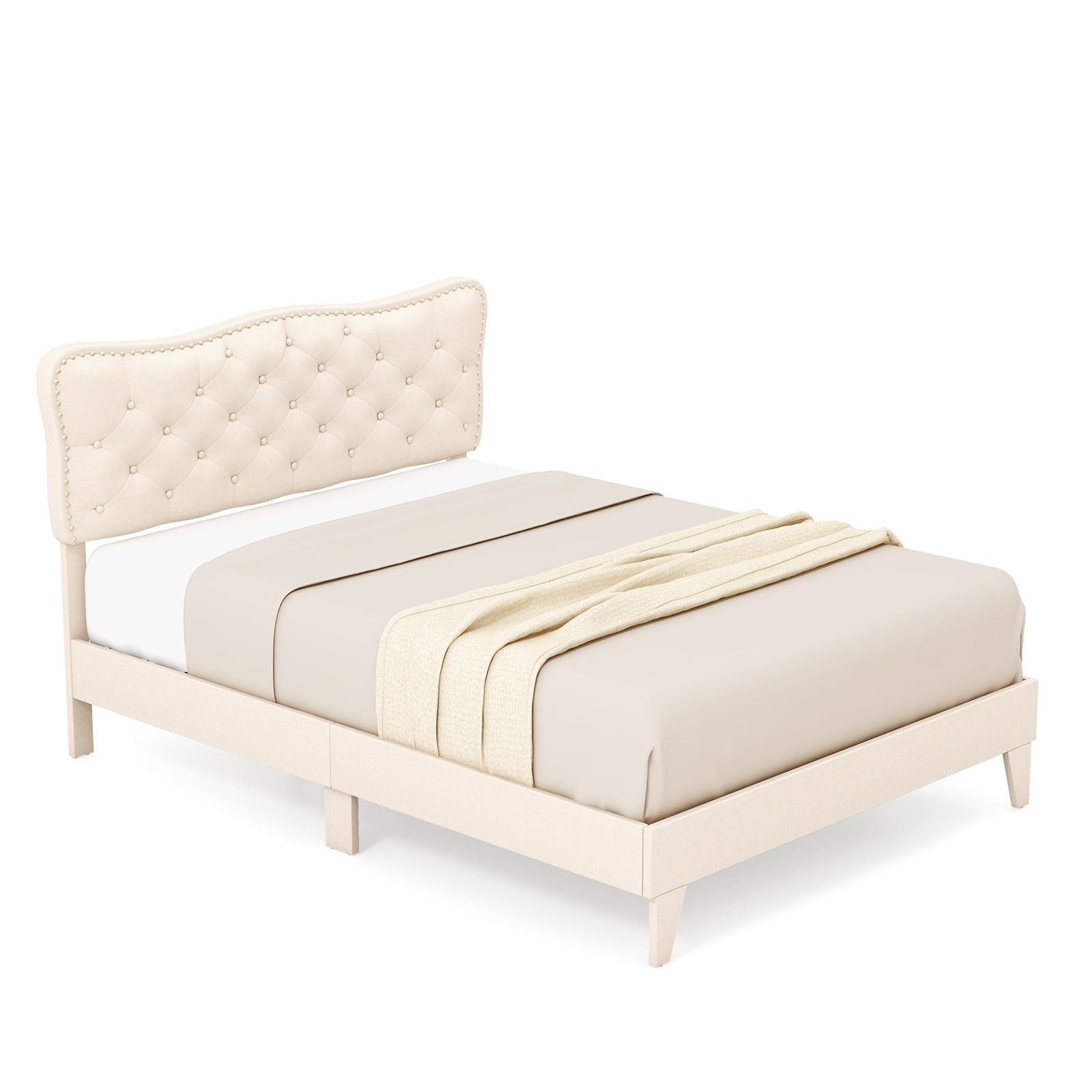 Infans Full Upholstered Platform Bed Frame Button-Tufted Headboard ...
