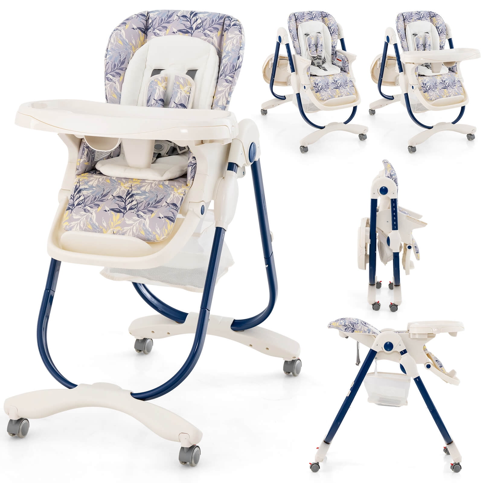 Infans High Chair for Babies & Toddlers w/ Rolling Wheels Adjustable ...