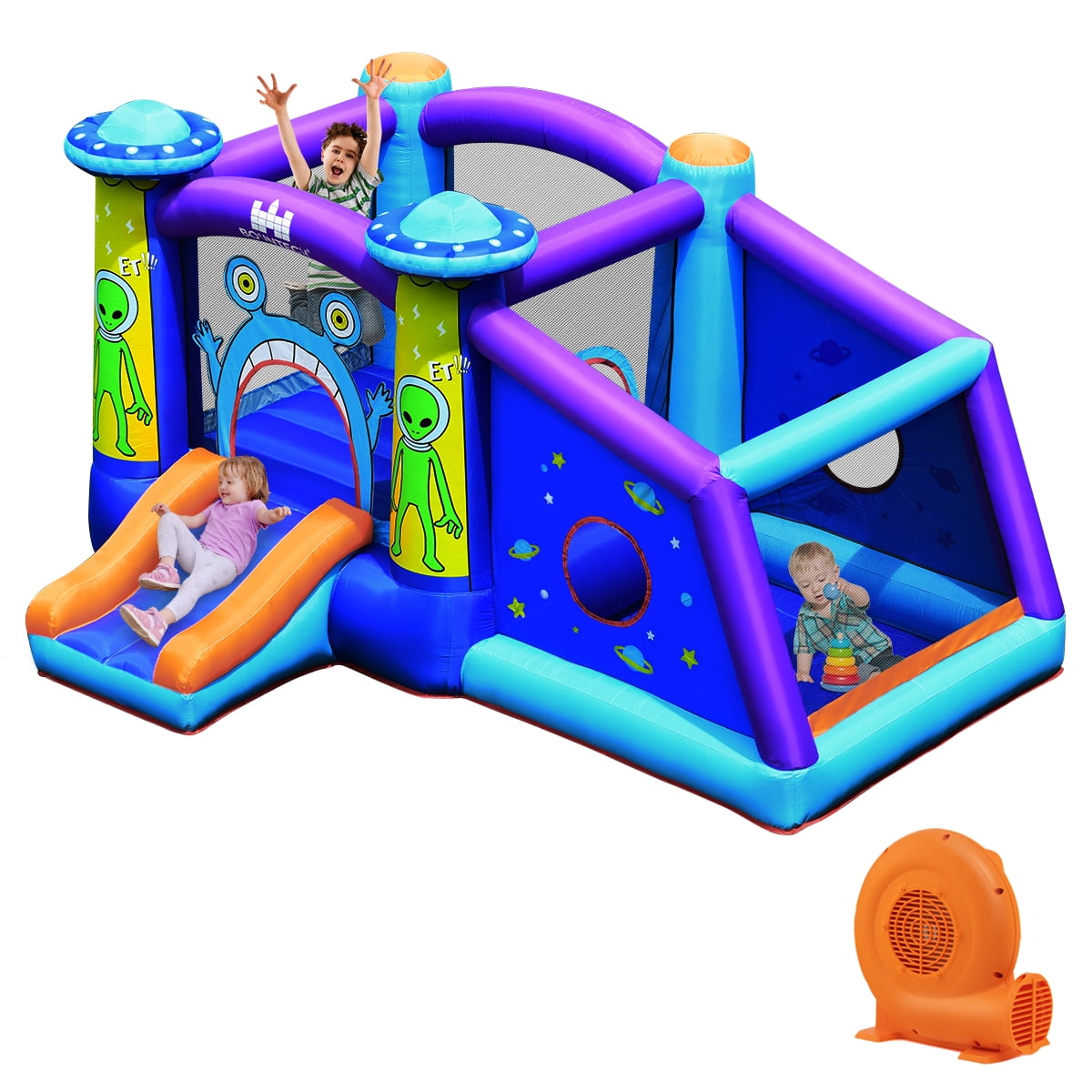 Infans Indoor Bouncy Alien Bounce House, Inflatable Kids Jump Slide ...