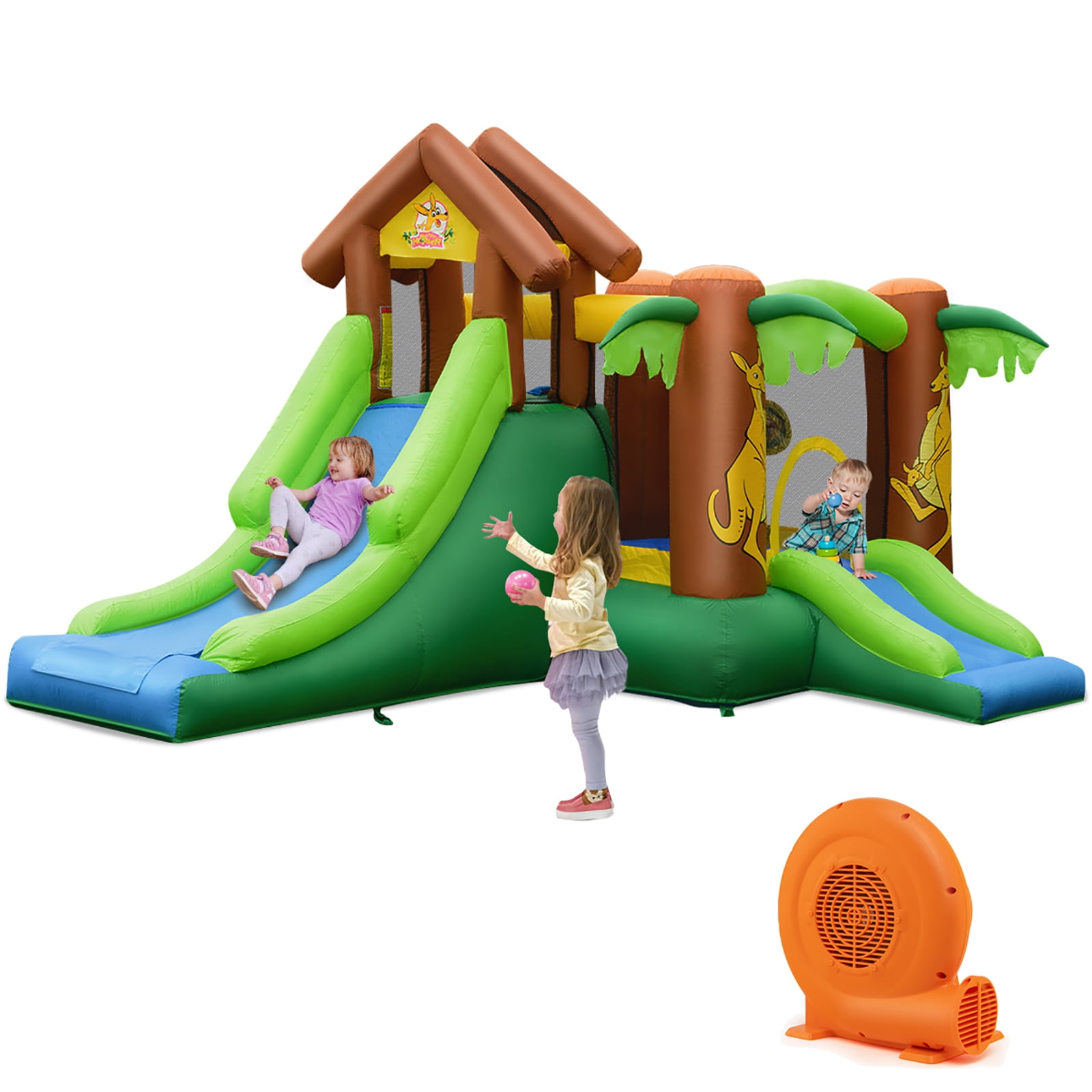 Infans Inflatable Jungle Bounce House Kids Dual Slide Jumping Castle ...
