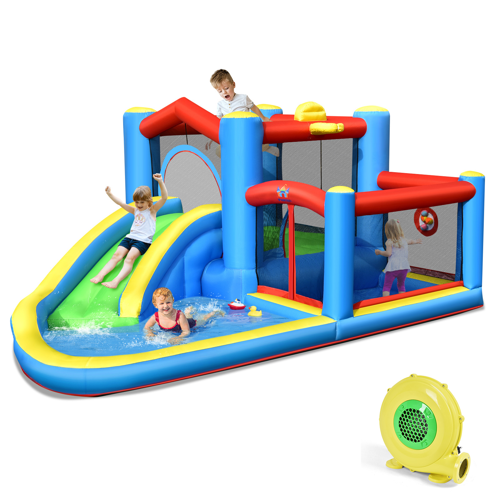 Costway Inflatable Wet Water Slide for Kids, Large Outside Bounce House ...