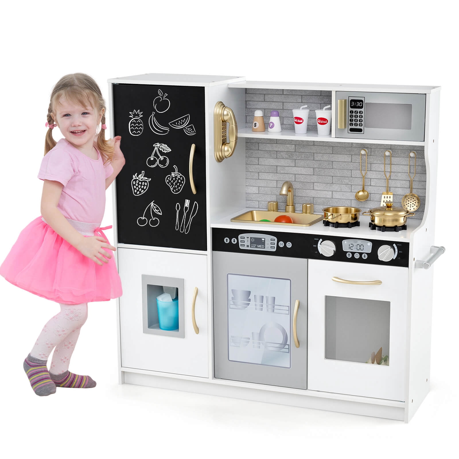 Infans Kid’s Pretend Play Kitchen Toddler Kitchen Playset w/ Blackboard ...