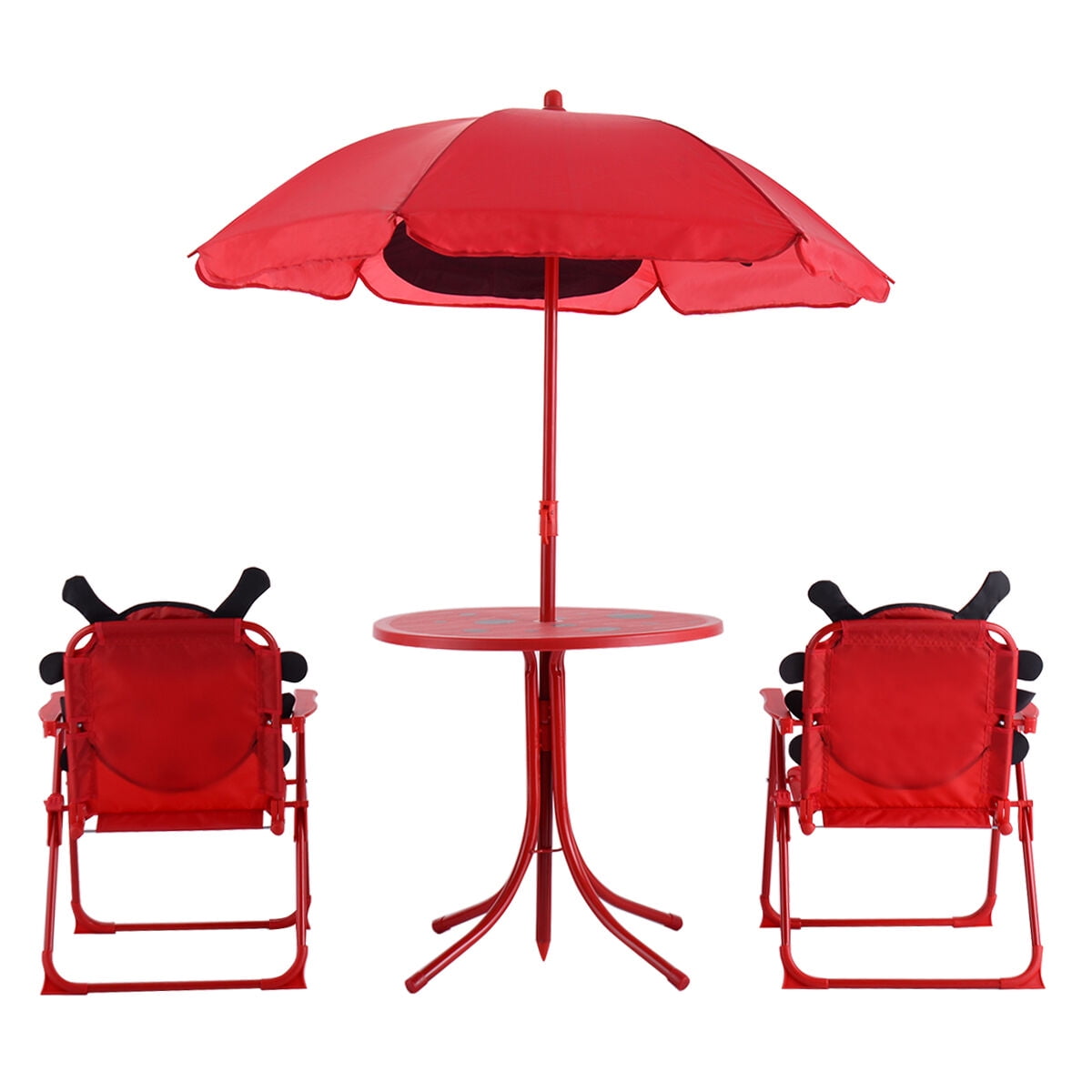 INFANS Kids Patio Set, Table and 2 Folding Chairs with Umbrella, Beetle ...