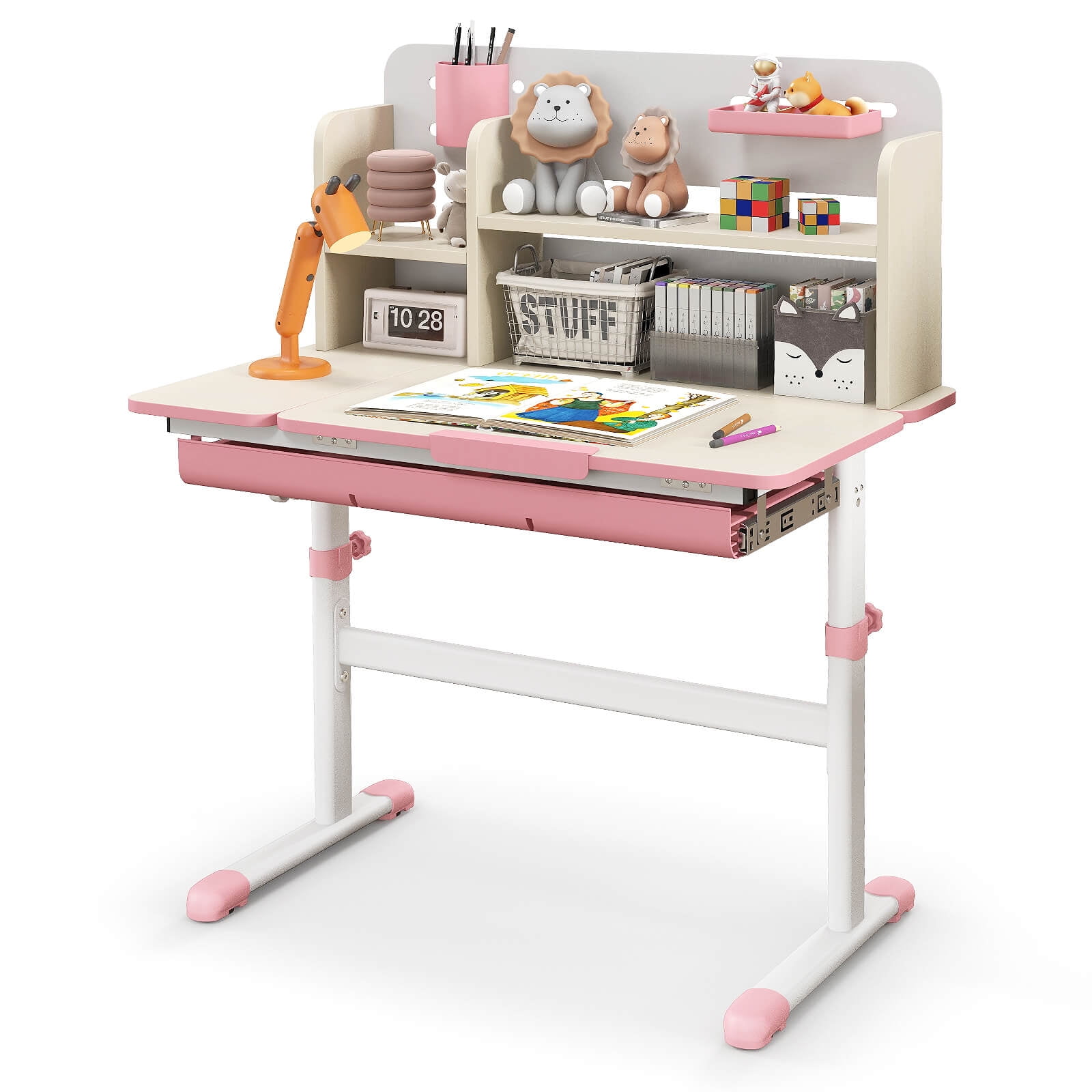 Infans Kids Study Desk Multifunctional Study Table w/ Tiltable Desktop ...