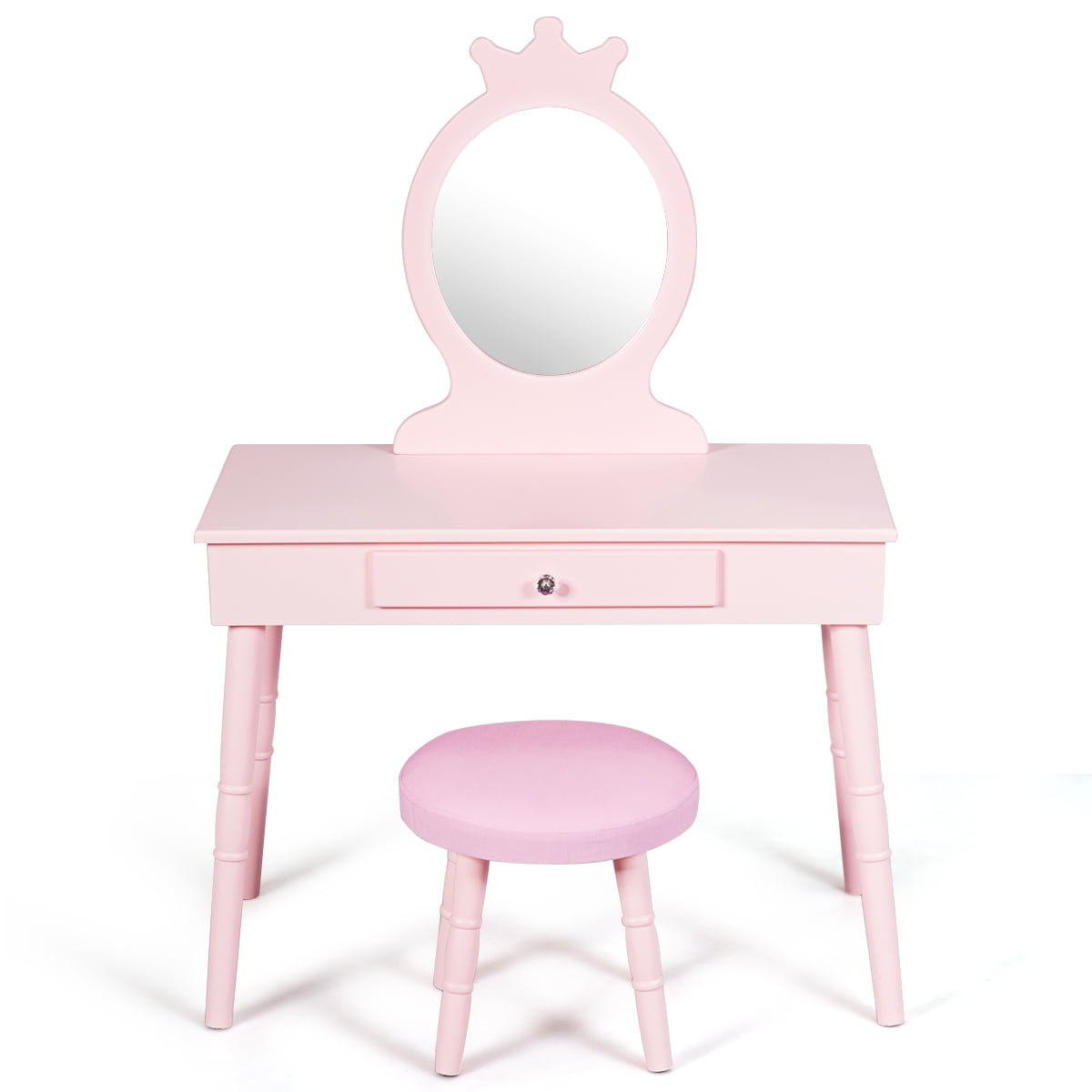 Infans Kids Vanity Makeup Table & Chair Set Make Up Stool Play Set for ...
