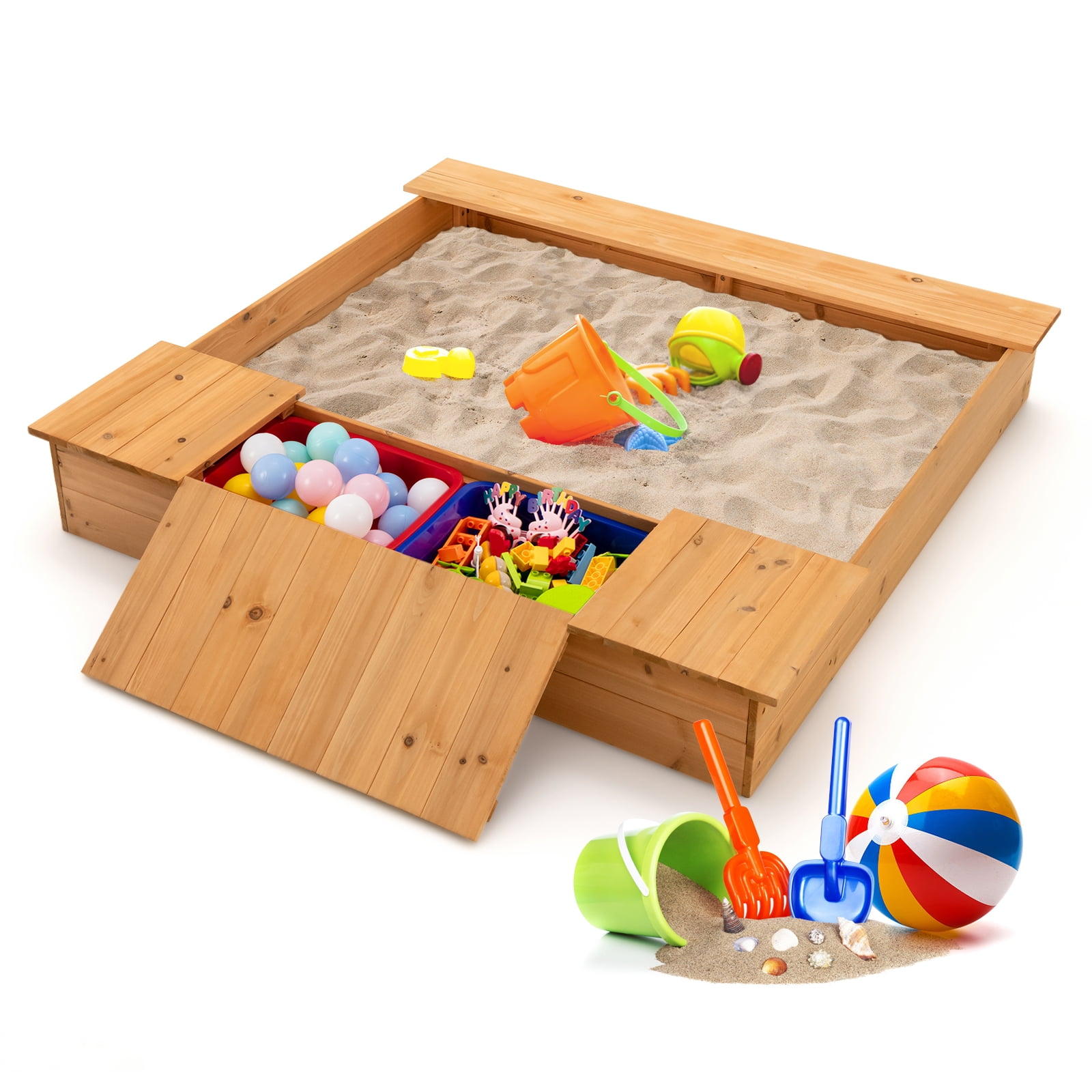 Infans Cedar Wood Sandbox for Toddlers, Backyard Playset with Bench ...