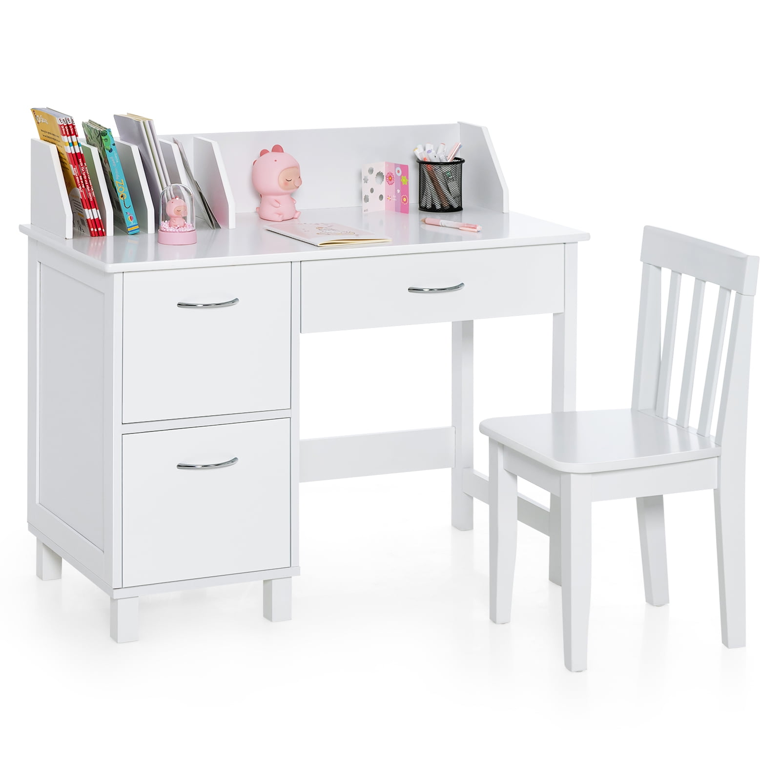 Infans Children's School Set: Wooden Study Desk & Chair with Drawer ...