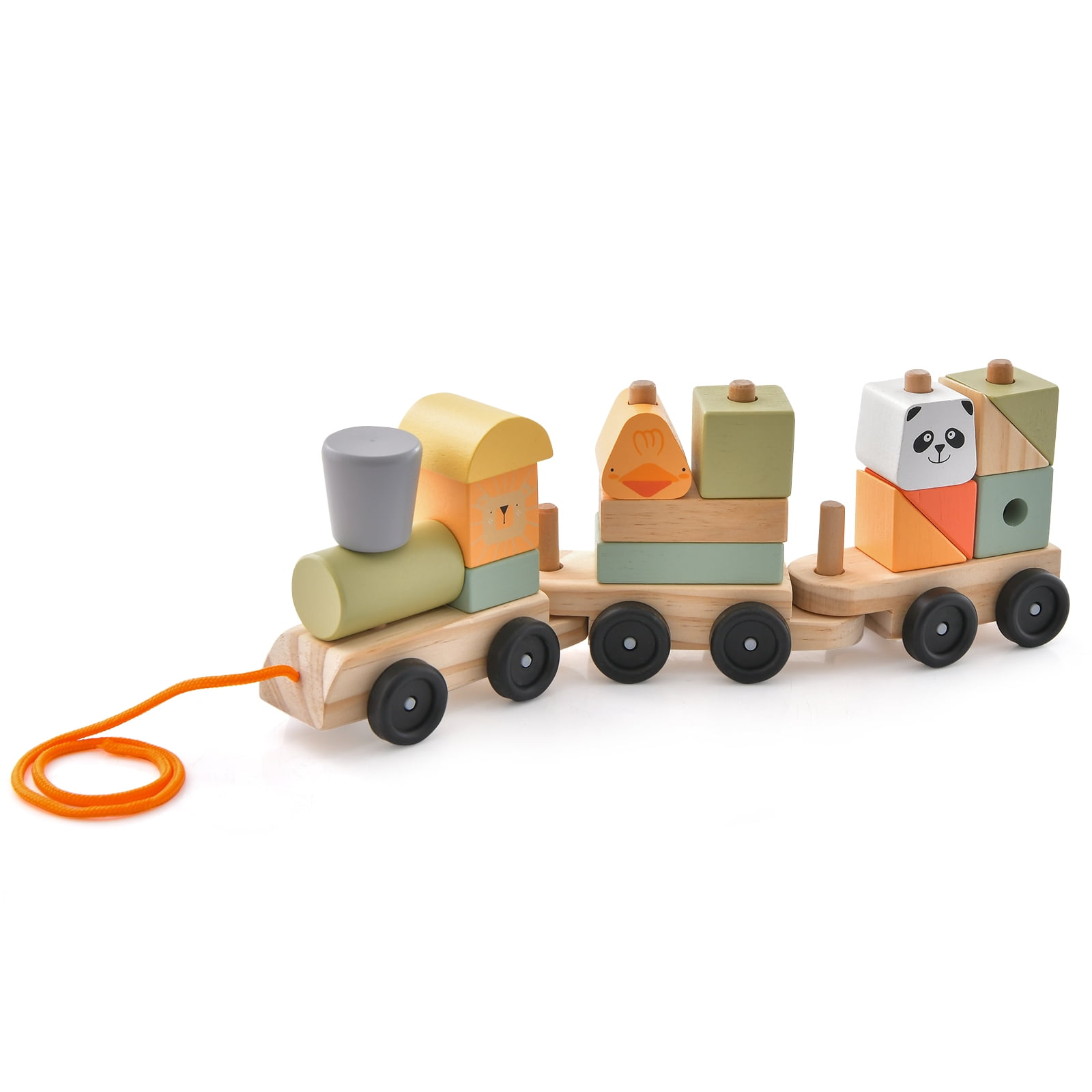 Infans Kids Wooden Train Set Toddler 3-Section Toy Train w/ Stackable ...