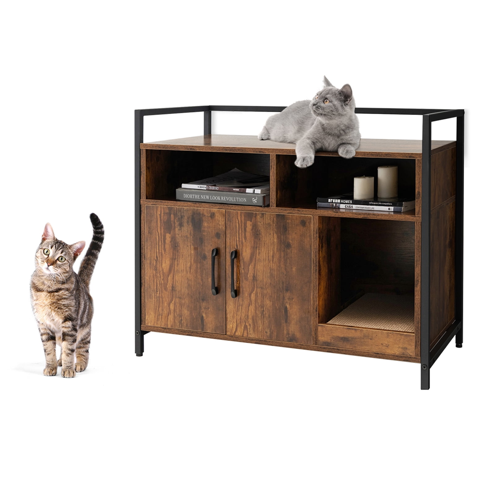 Infans Large Litter Box Enclosure Cat Wooden Storage Cabinet with 2 ...