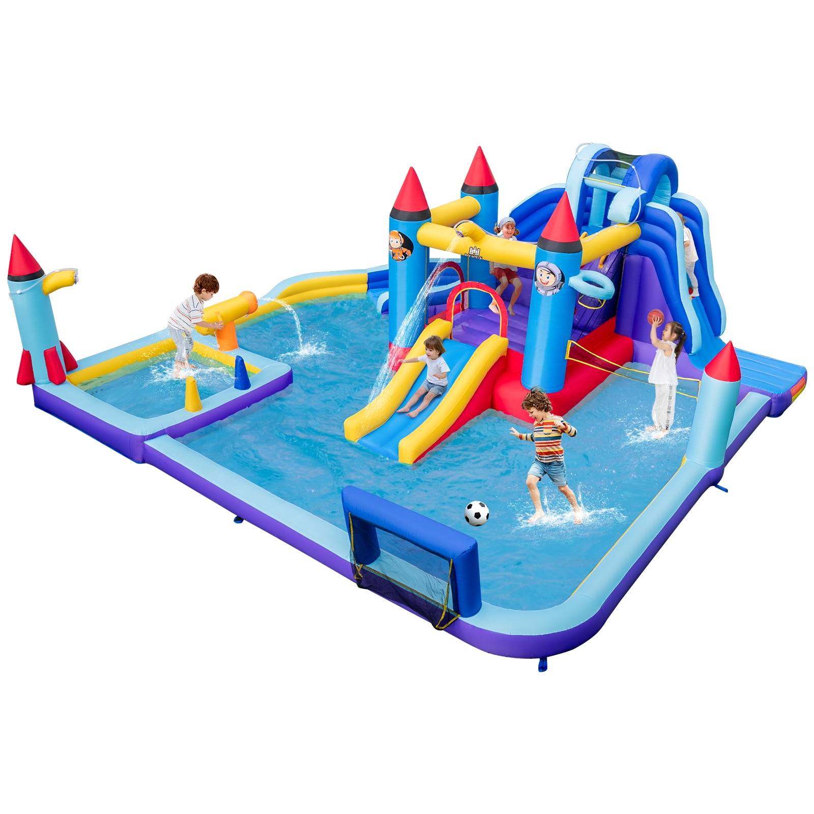 Infans Huge Rocket Theme Inflatable Water Slide Park w/2 Slides, Splash ...
