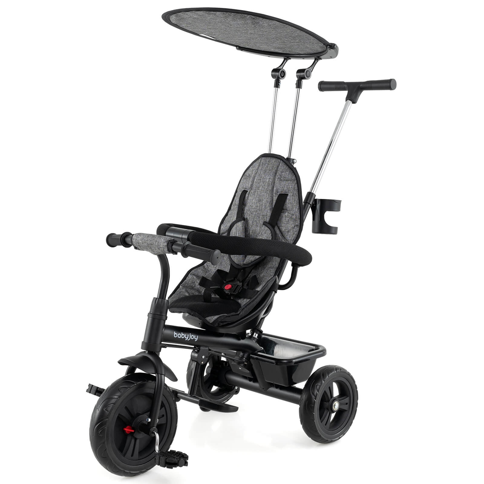 Infans Toddler Tricycle, 7 in 1 Push Trike w/ Adjustable Canopy Parent ...
