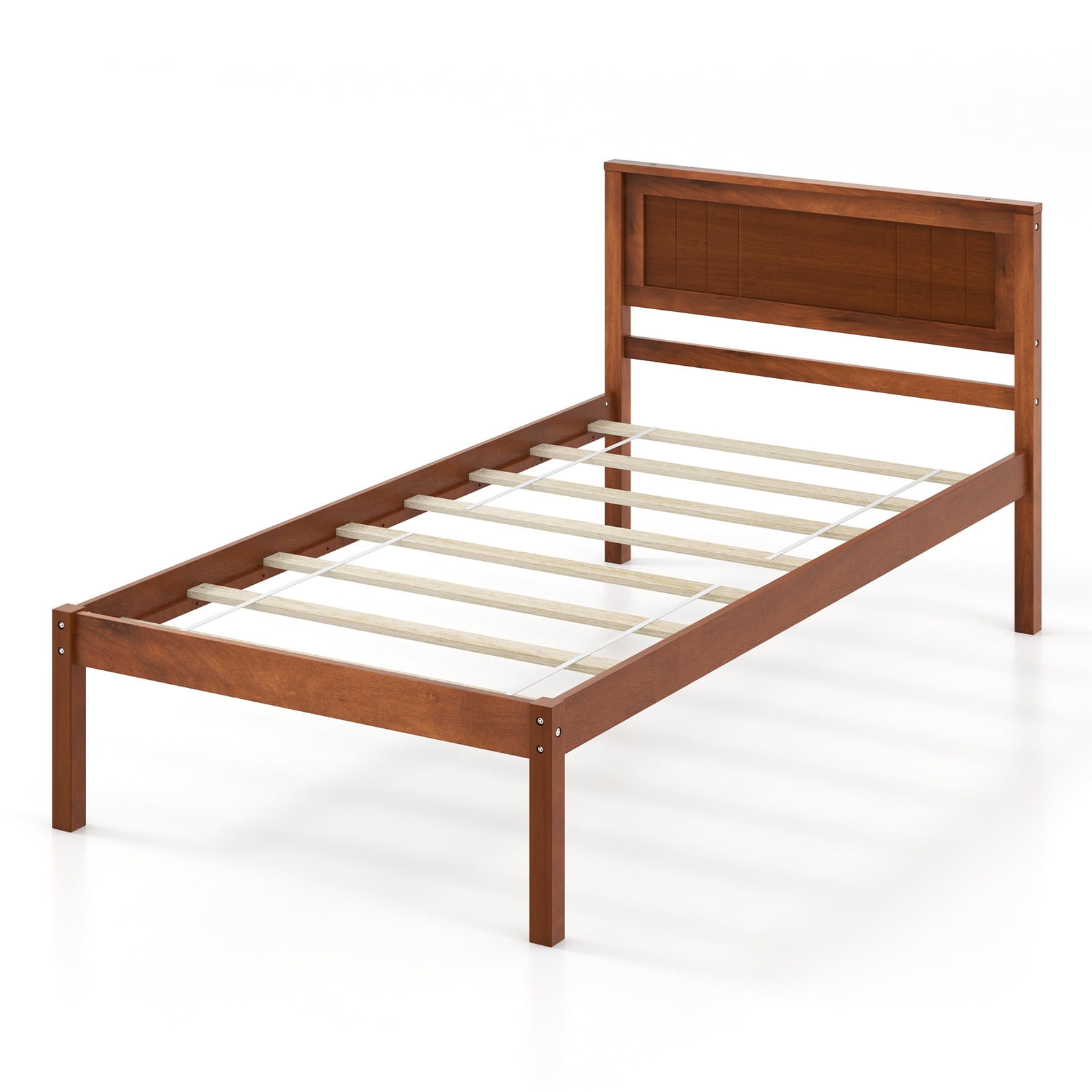 Infans Twin Size Wooden Platform Bed Frame with Headboard Mattress ...
