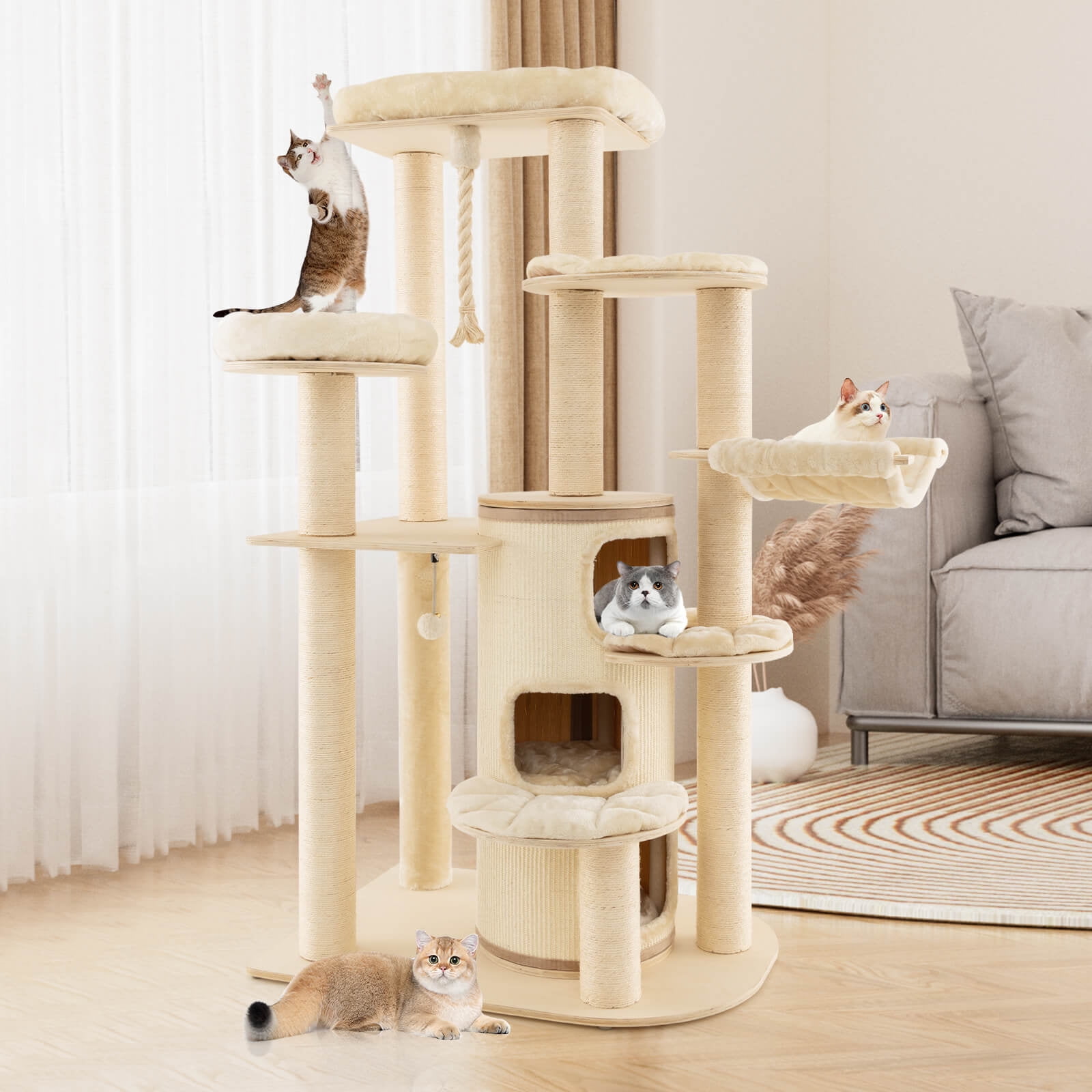 Infans Wooden Cat Tree Multi-Level Kitten Tower w/ Condo Perches ...