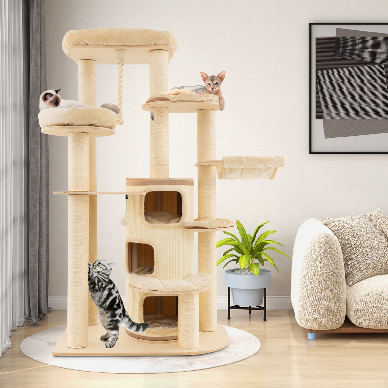 Infans Wooden Cat Tree Multi-Level Kitten Tower w/ Condo Perches ...
