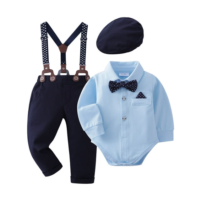 Infant Baby Boy Clothes Suit Wedding Formal Dress Shirt Suspender Pants ...