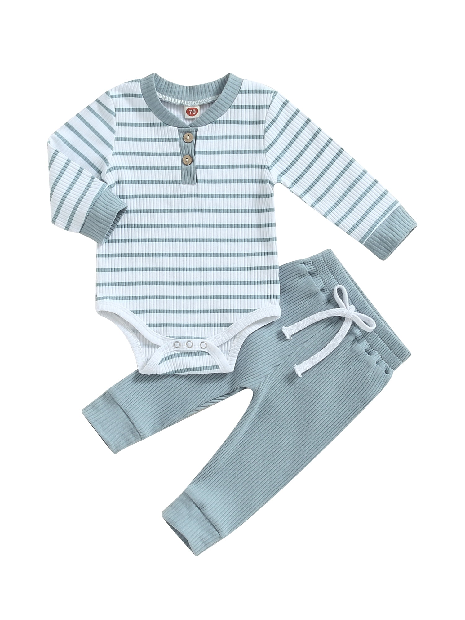 Infant Baby Boy Fall Outfits Long Sleeve Striped Romper Pants Clothes ...