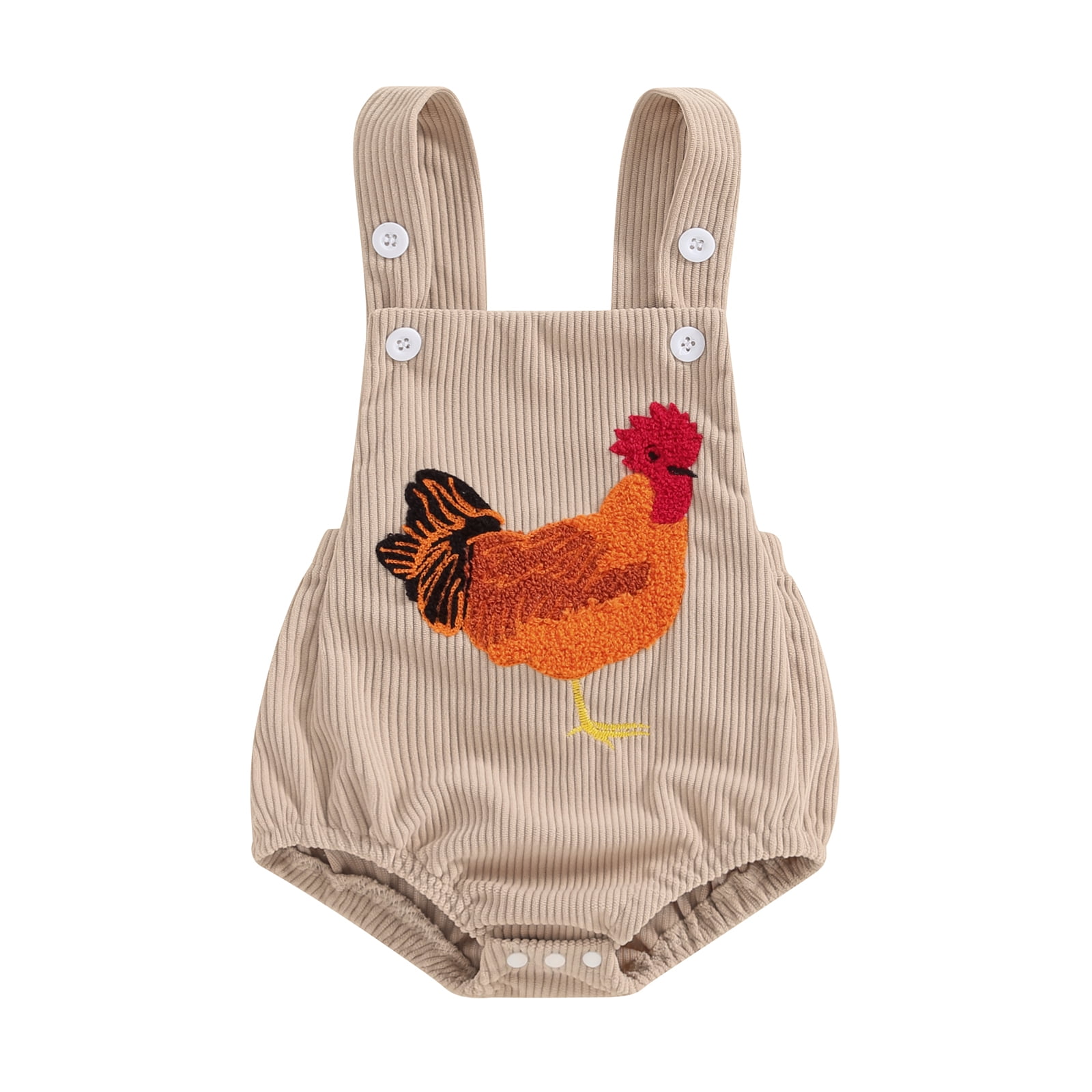 Infant Baby Boy Girl Farm Overalls Square Neck Rooster Embroidery ...