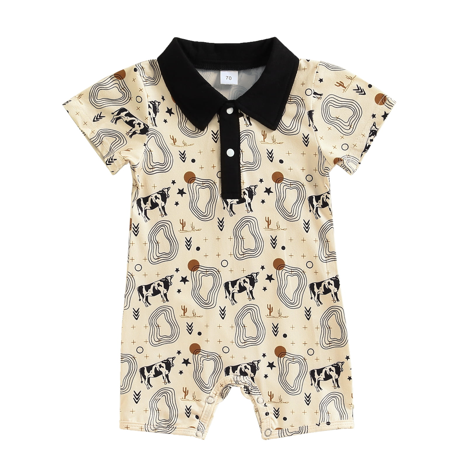 Infant Baby Boy Girl Western Summer Short 6M 12M 18M 24M Jumpsuit Cow USA Flag Print Short ...