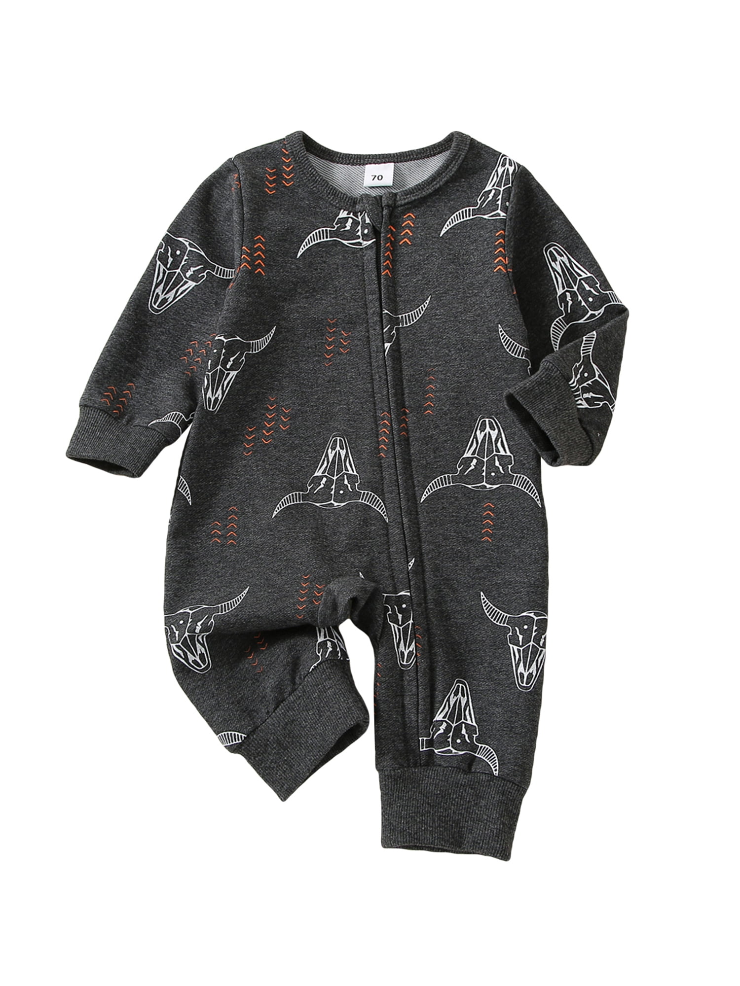 Infant Baby Boy Girl Zip Up Onesie Romper Cow Print Long Sleeve Bodysuit Jumpsuit Western ...