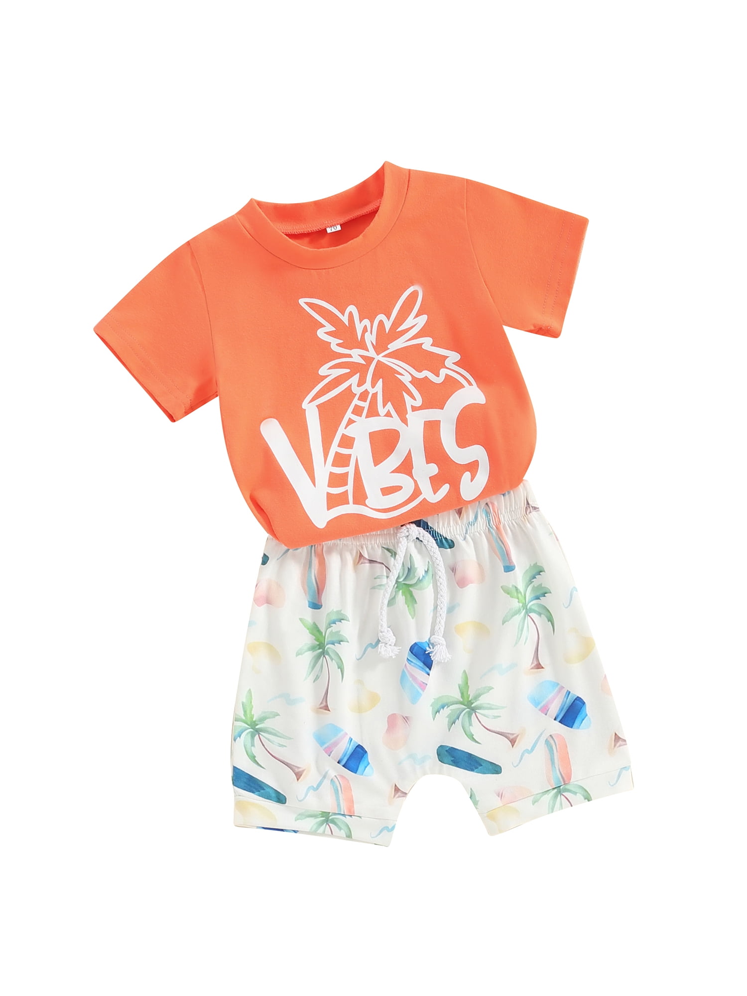 Infant Baby Boy Summer 2 Piece Outfits, Short Sleeve Letter Print Tops + Elastic Waist Tree ...