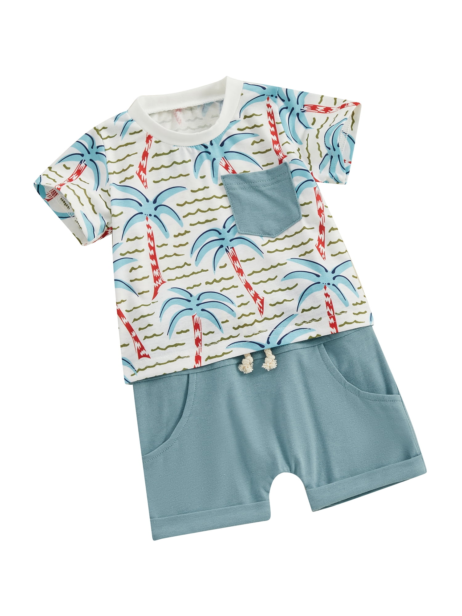 Infant Baby Boy Summer Set Round Neck Short Sleeve Coconut Tree Print ...
