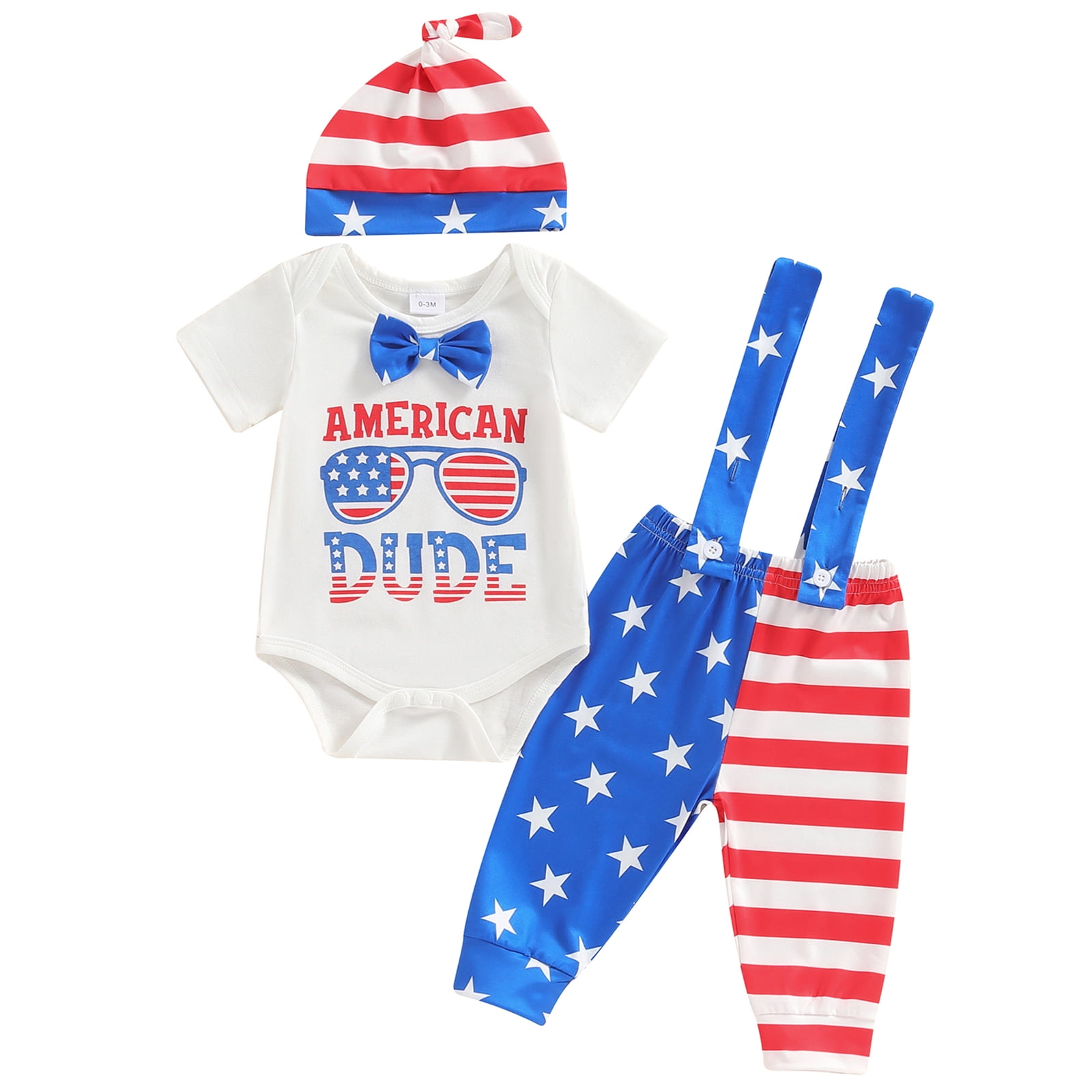 Infant Baby Boys Outfits 1st 4th of July Rompers Stripe Stars Suspender ...