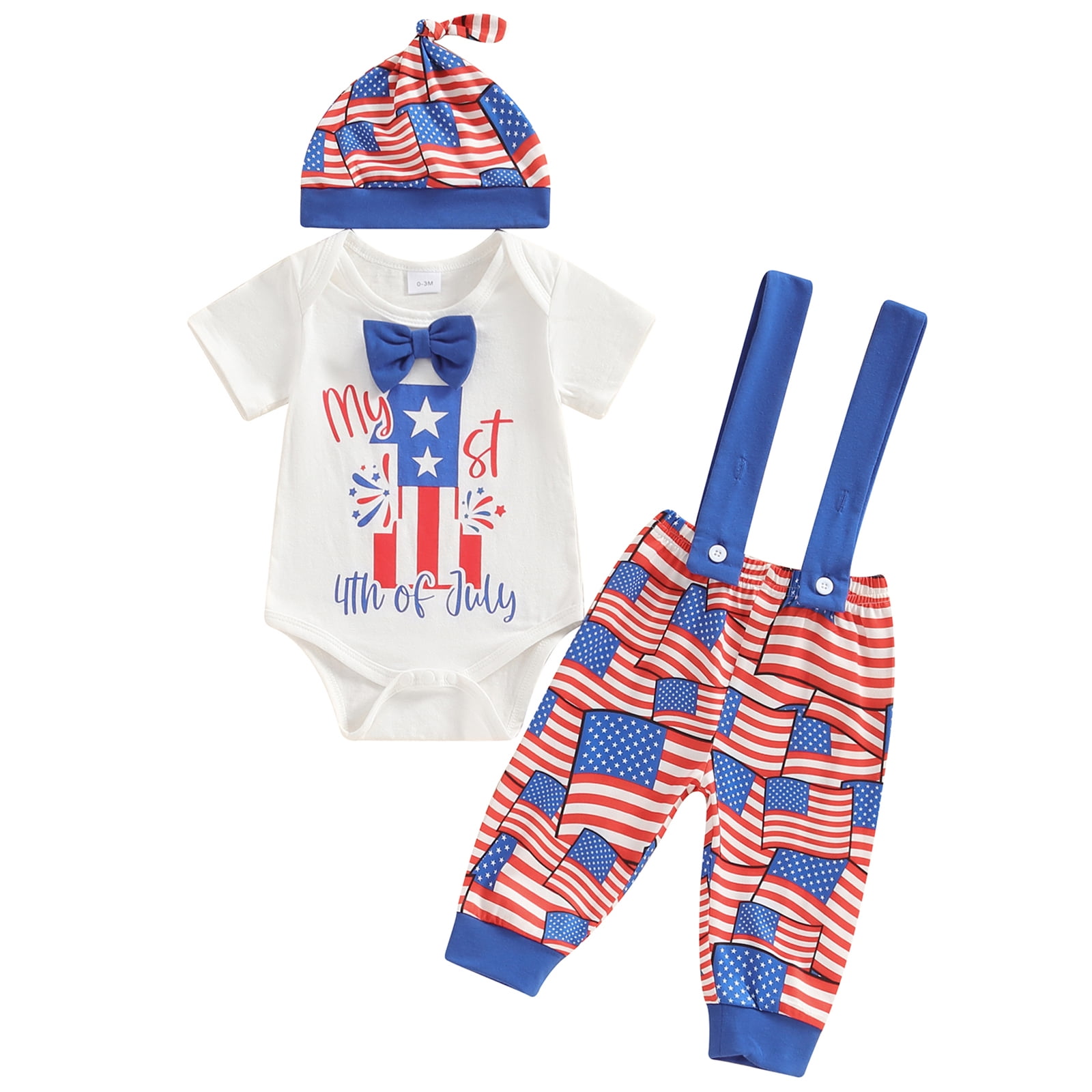 Infant Baby Boys Outfits 1st 4th of July Rompers Stripe Stars Suspender ...