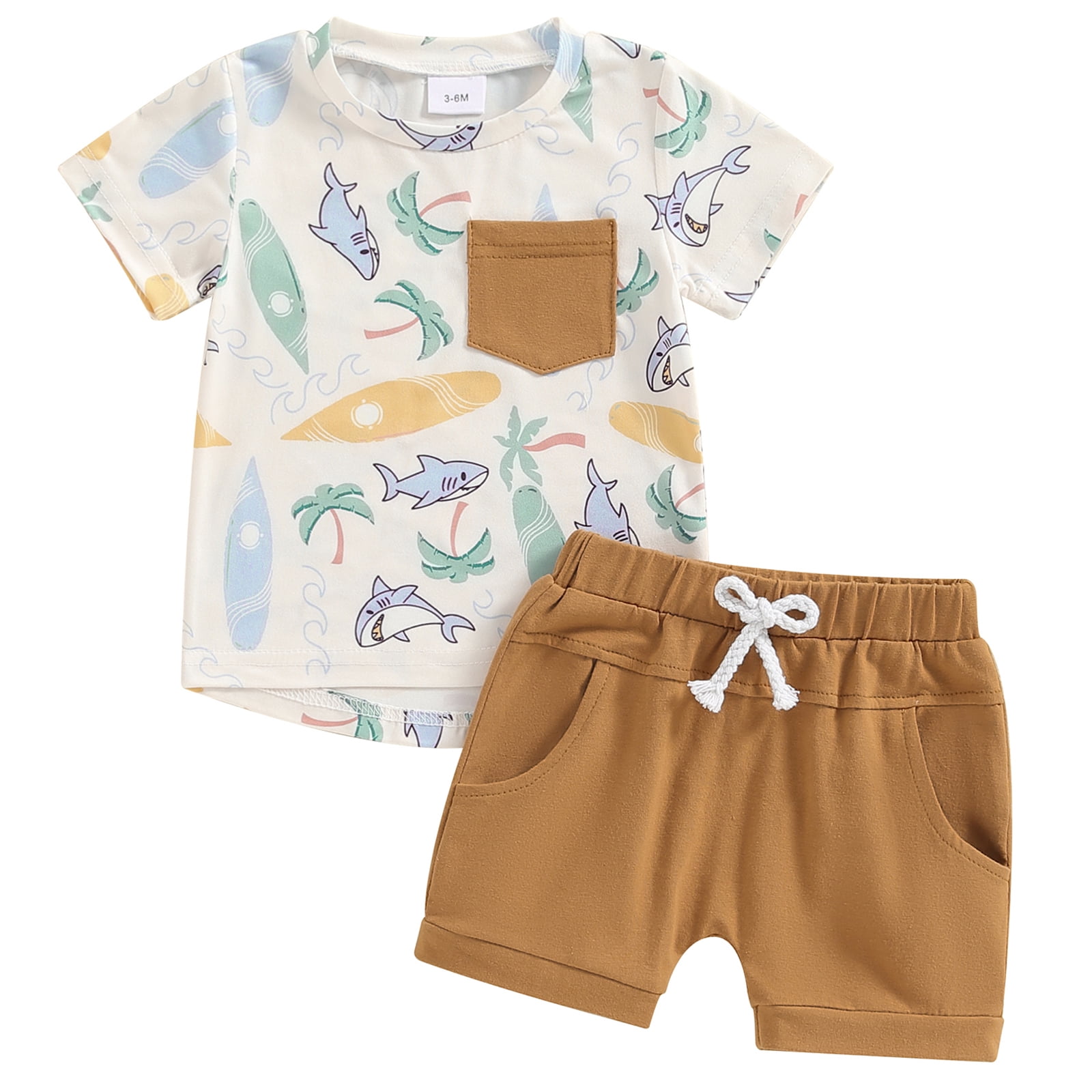 Infant Baby Boys Outfits Set Short Sleeve Turtle Shark Tops T-shirt ...