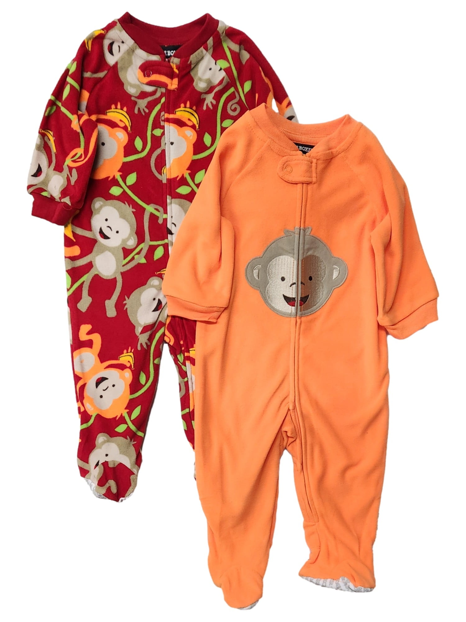 Infant Baby Boys Red & Orange Monkey Sleeper 2 Pack Pajama Set 6-9 ...