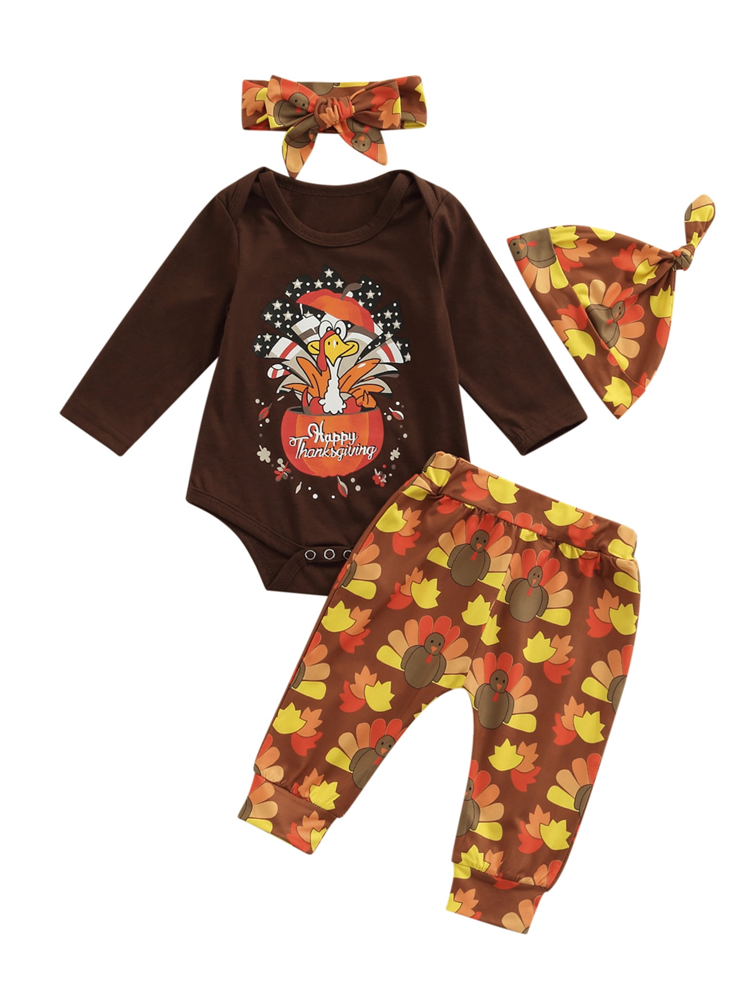 Infant Baby Boys Thanksgiving Day Outfits Romper Newborn Turkey Print Jumpsuit Bodysuits with ...