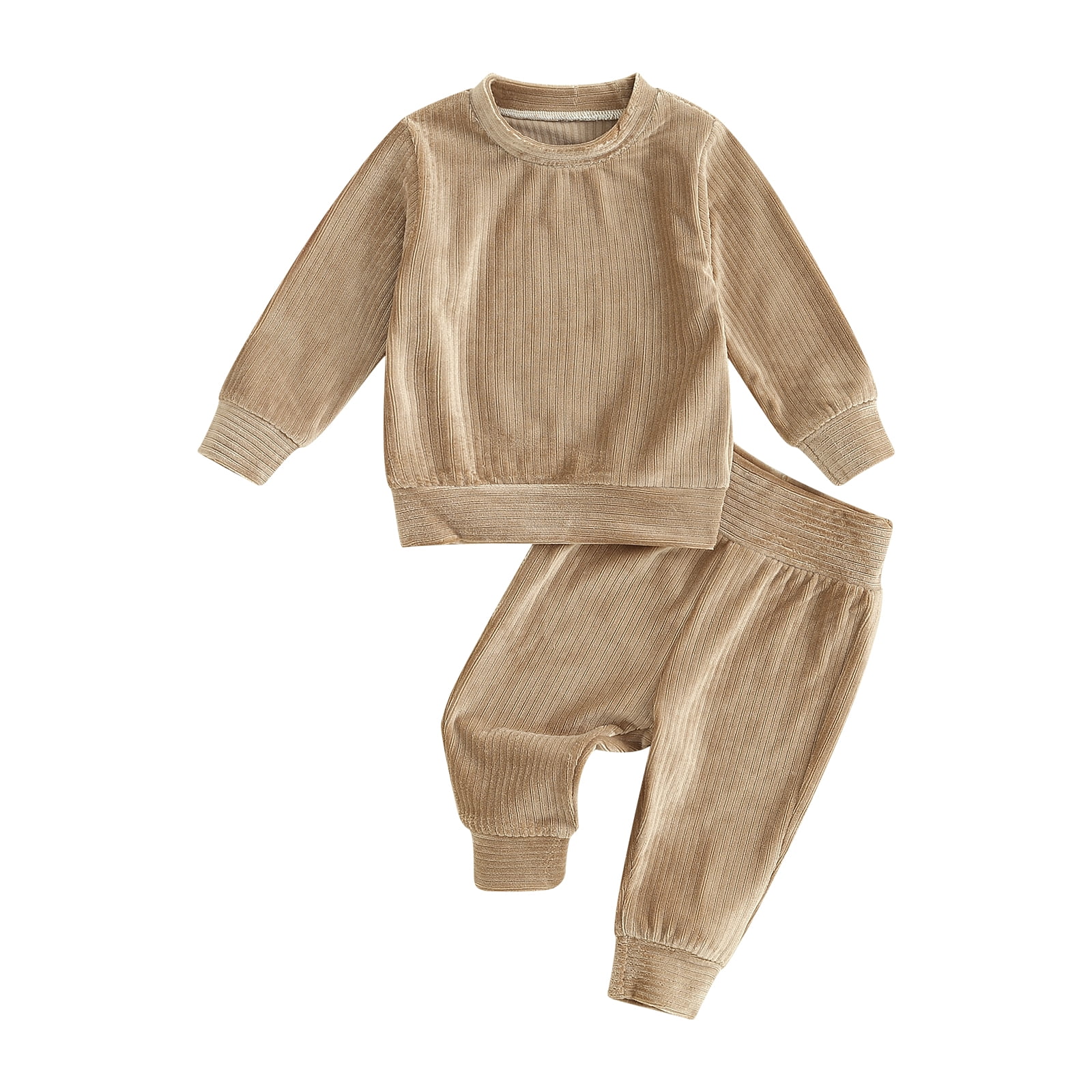 Infant Baby Fall Outfits Solid Color Ribbed Long Sleeve Round Neck Tops ...