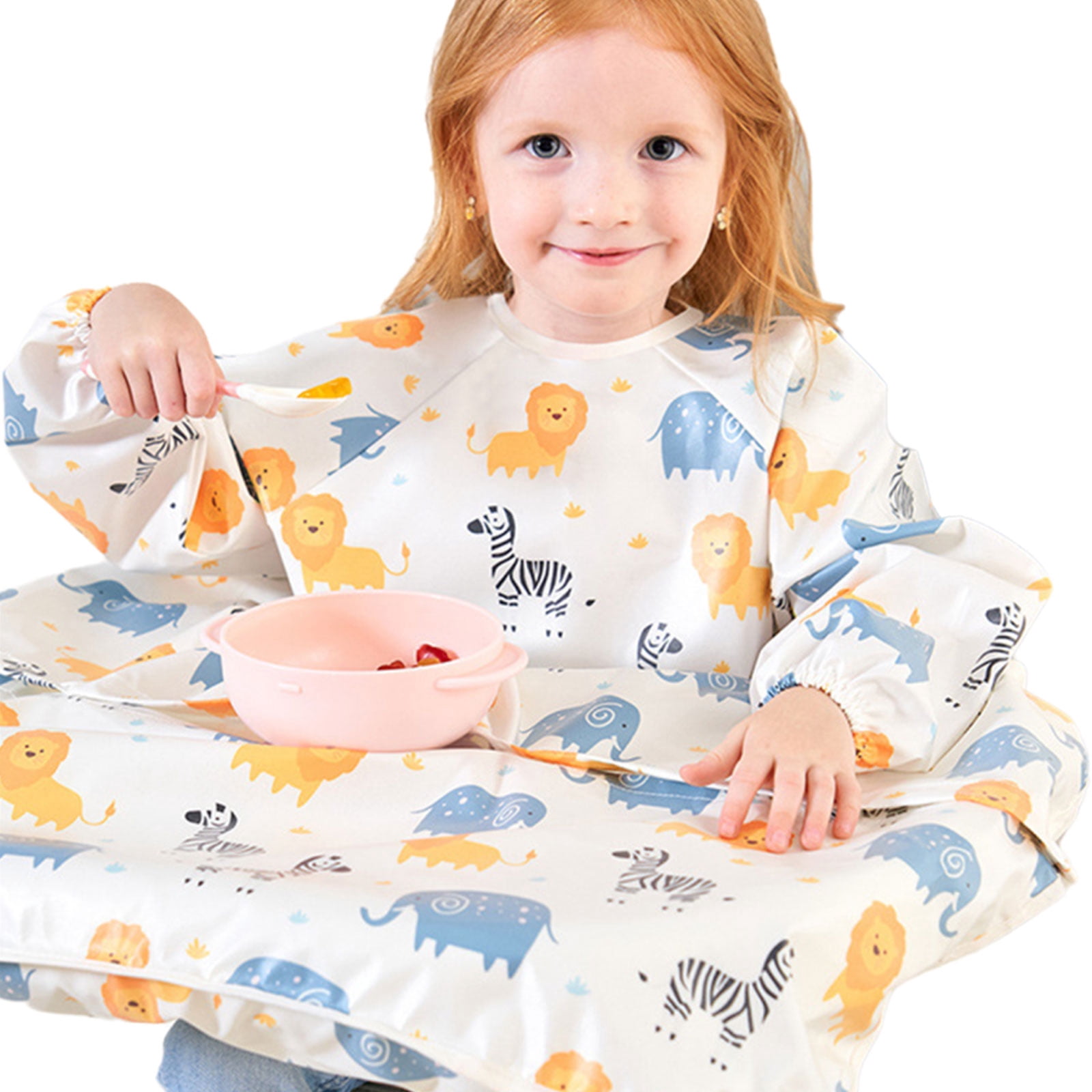 Infant Baby Feeding Bib with Hightchair Sleeve Cartoon Long Sleeved ...