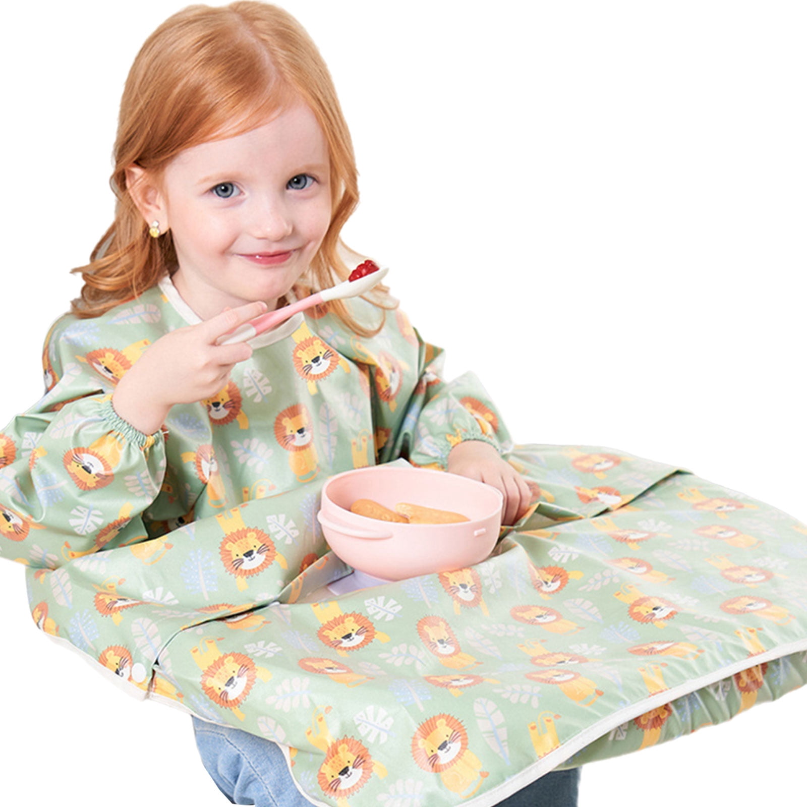 Infant Baby Feeding Bib with Hightchair Sleeve Cartoon Long Sleeved ...