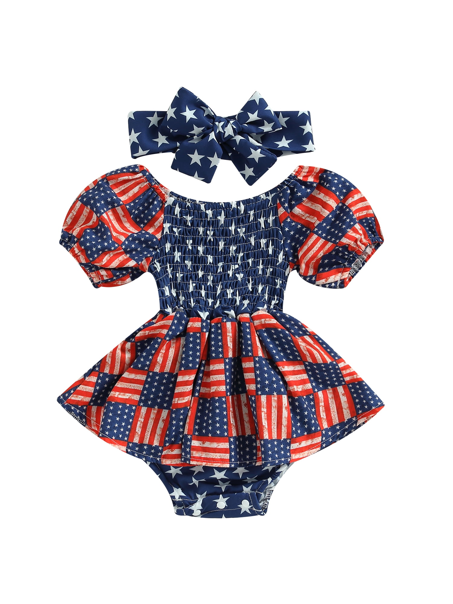 Infant Baby Girl 4th of July Outfit Ruffled American Flag Romper ...