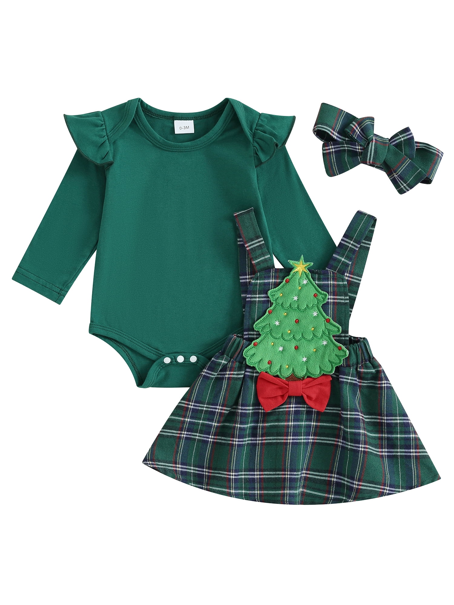 Infant Baby Girl Christmas Skirt Set Ruffled Long Sleeve Romper ...