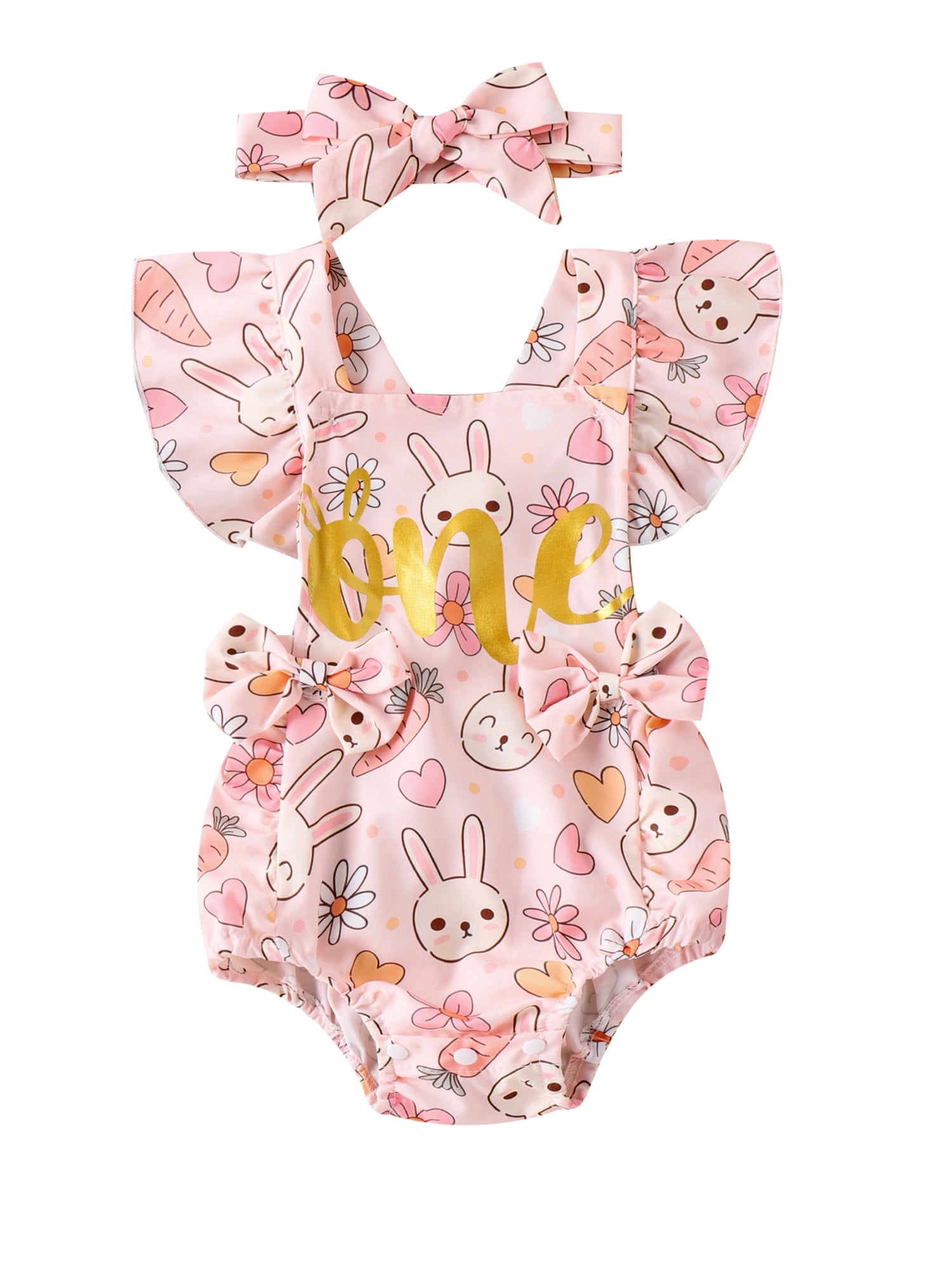 Infant Baby Girl Easter Jumpsuit Bunny Shamrock Print Flying Sleeve ...